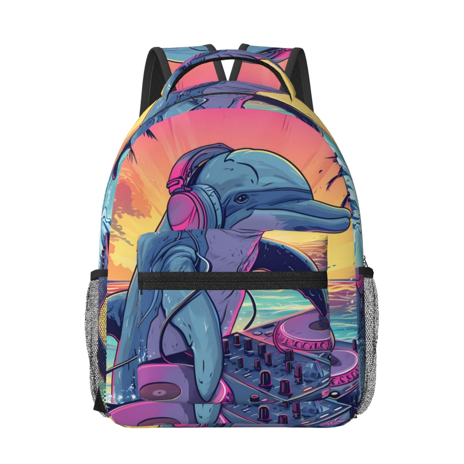 Qokaie Hip-Hop DJ Dolphin Style School Backpack Travel Bag for Men ...