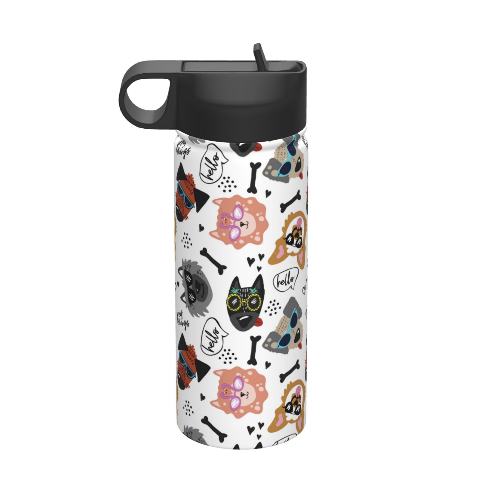 Qokaie Hip Hop Dog Pattern 18oz Insulated Water Bottle, Stainless Steel ...