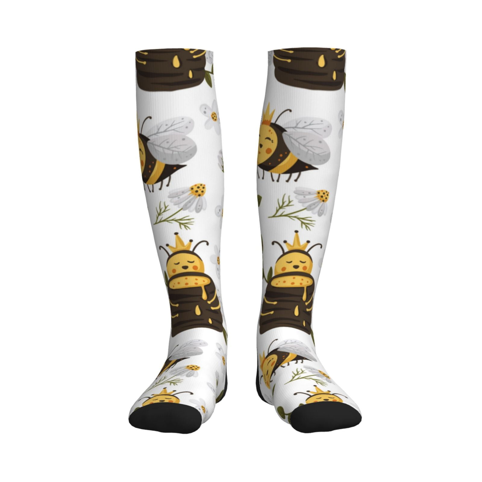 Qokaie Honey Bee Insect Drawing Sports Compression Socks - Comfortable ...