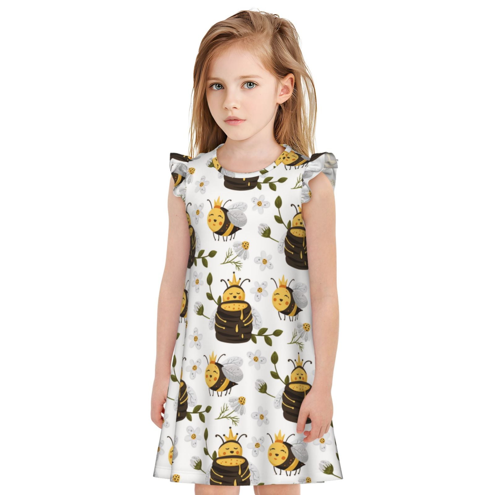 Qokaie Honey Bee Insect Print Girls Nightgowns, Nightgown Princess ...