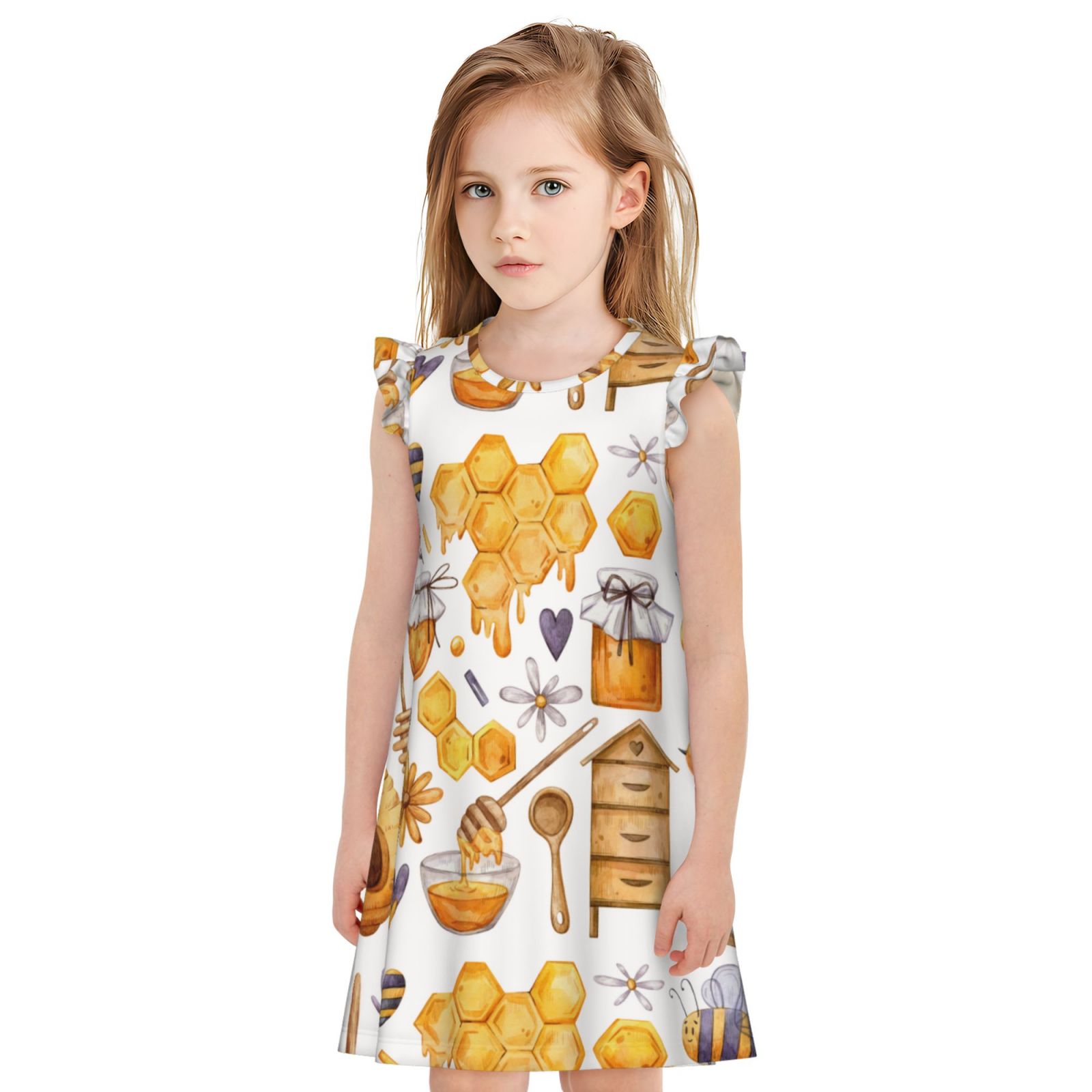 Qokaie Honey Bee Set Print Girls Nightgowns, Nightgown Princess Pajama ...