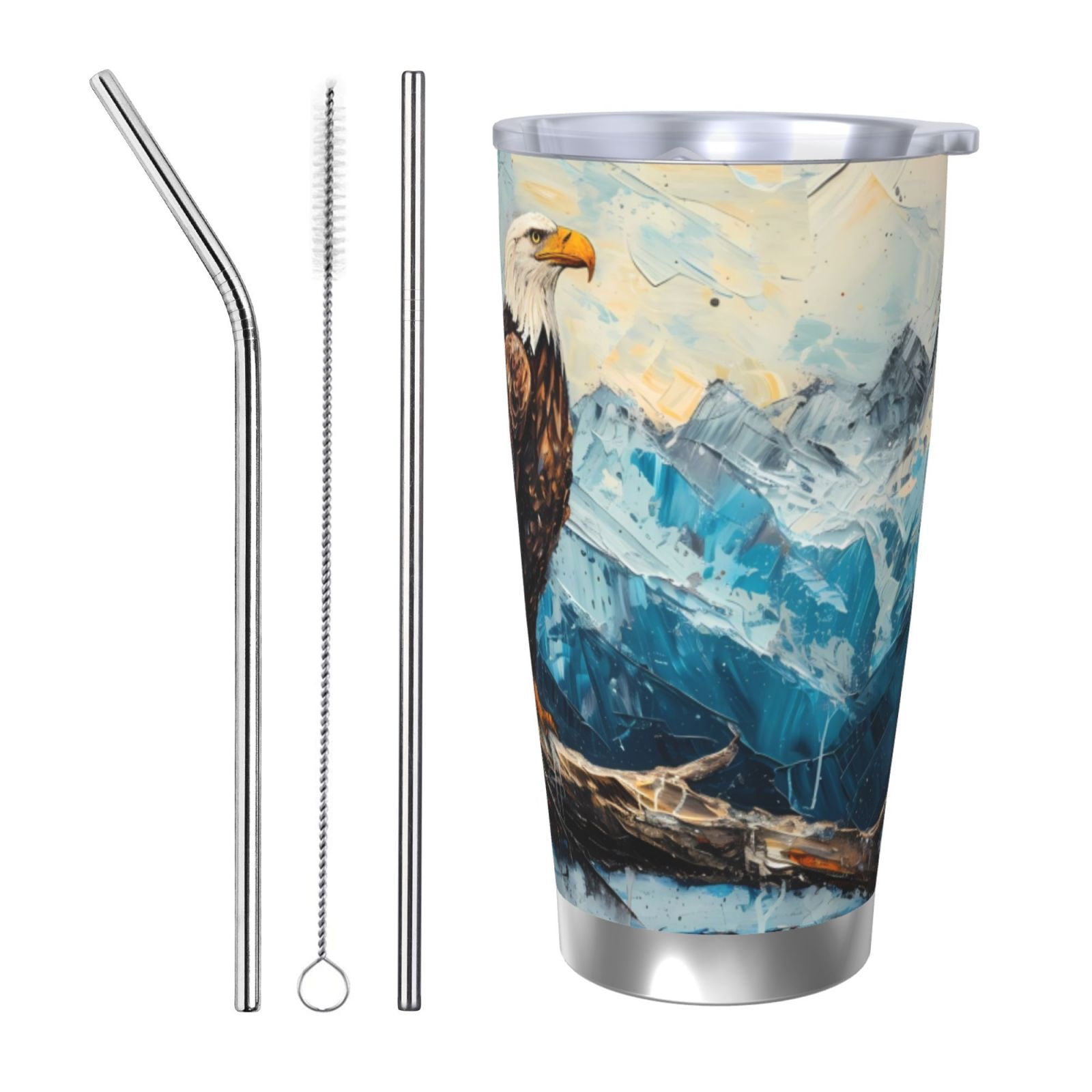 Qokaie Iceberg Bald Eagle Pattern 20 Oz Coffee Car Insulated Coffee Cup ...