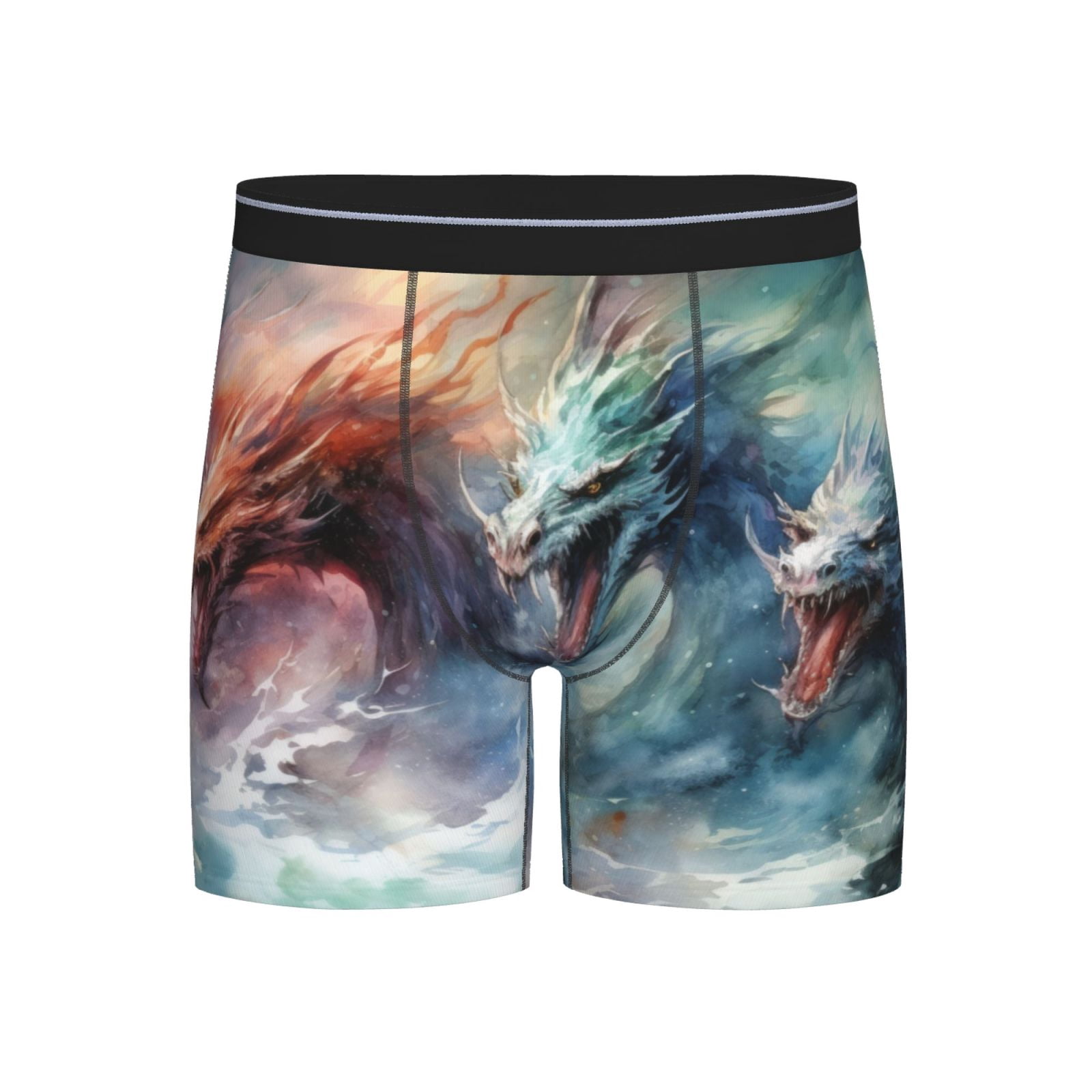 Qokaie Ink Style Wave Dragon for Men's Cotton Briefs Underwear, Long ...