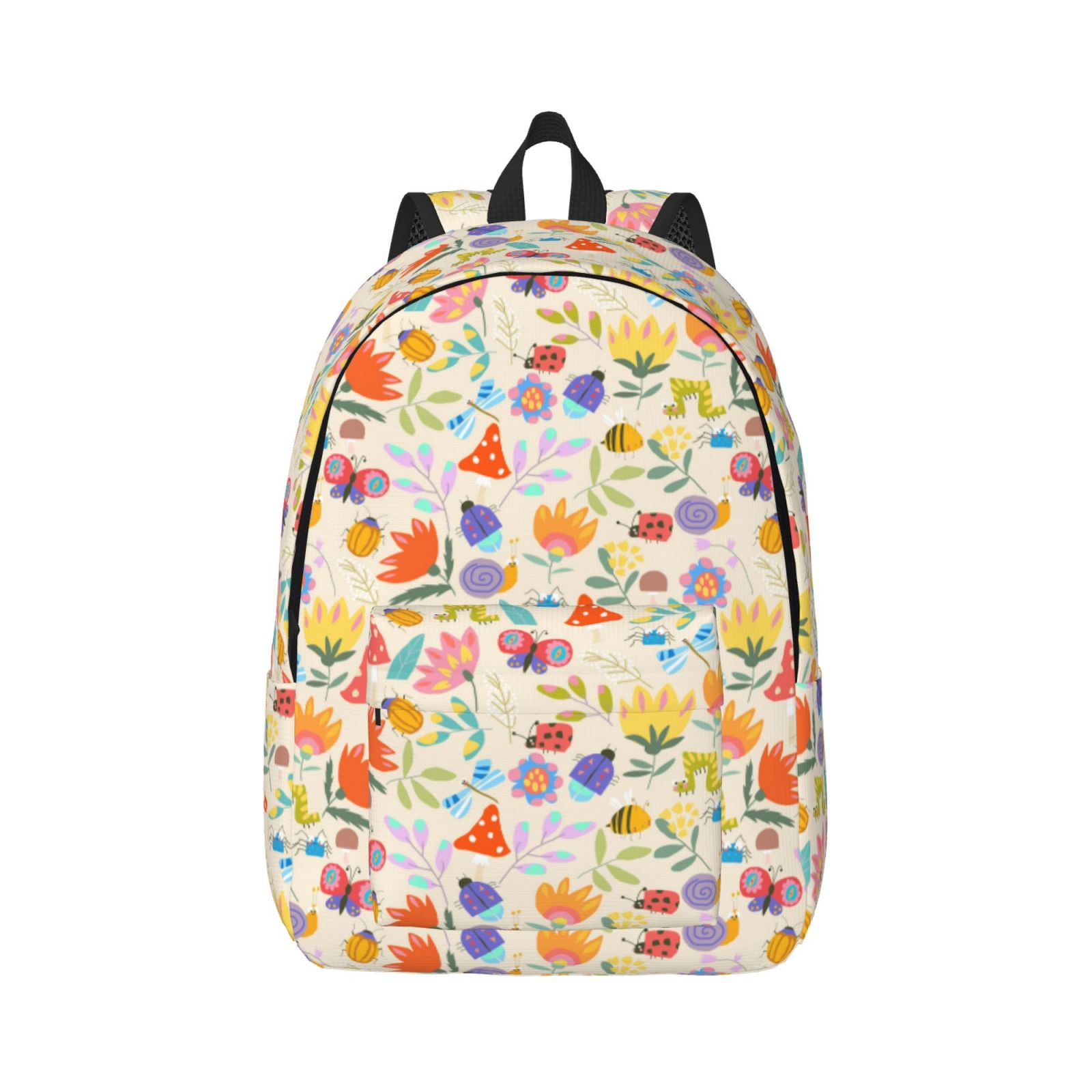 Qokaie Insects In Plants Pattern Canvas Backpack Travel Daypack Student ...