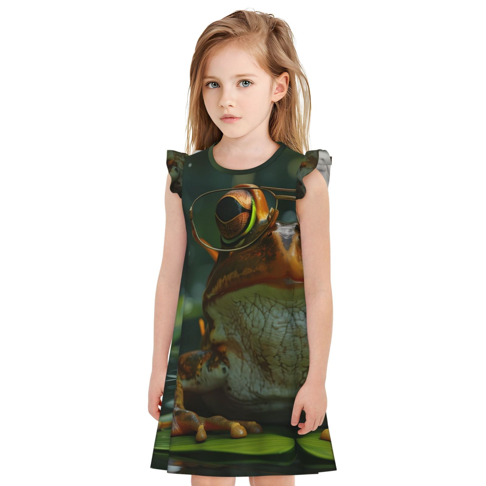 Qokaie Intellectual Frog Pond Print Girls Nightgowns, Nightgown ...