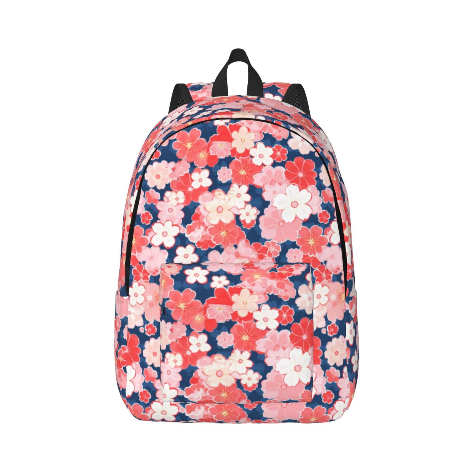 Qokaie Japanese Cherry Blossoms Pattern Canvas Backpack Travel Daypack ...