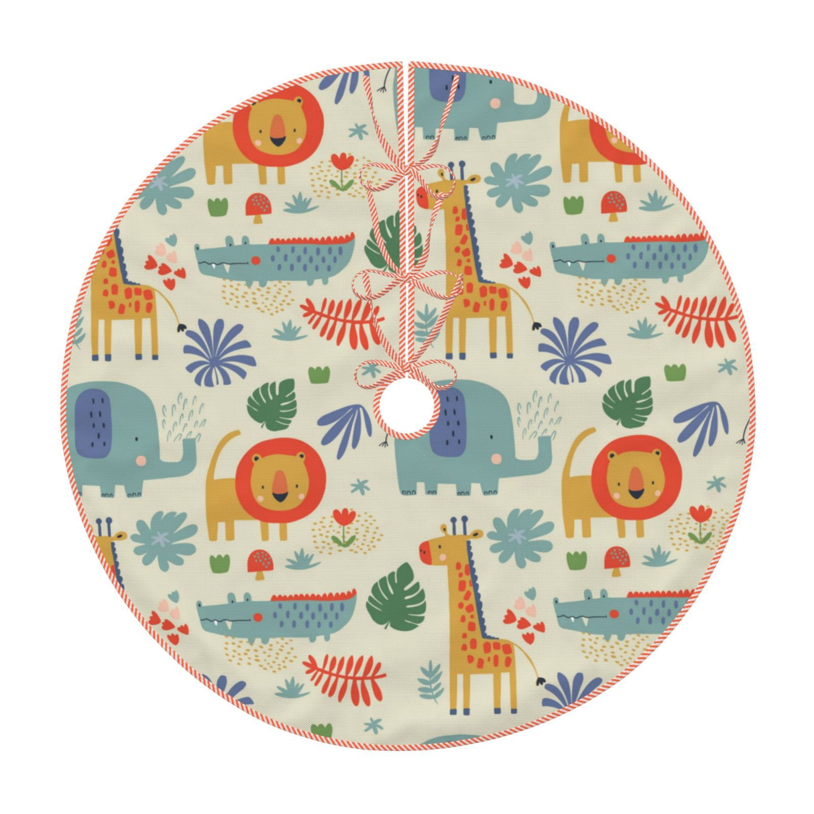 Qokaie Jungle Animals Pattern Christmas Tree Skirt with Ties and Velcro ...
