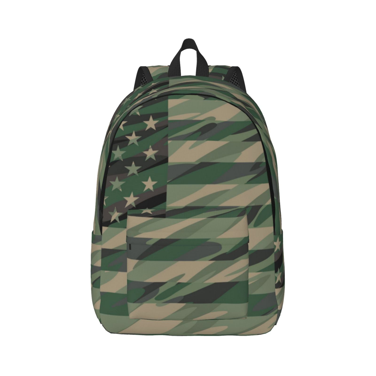 Qokaie Jungle Green Camo USA Flag Pattern Canvas Backpack Travel ...