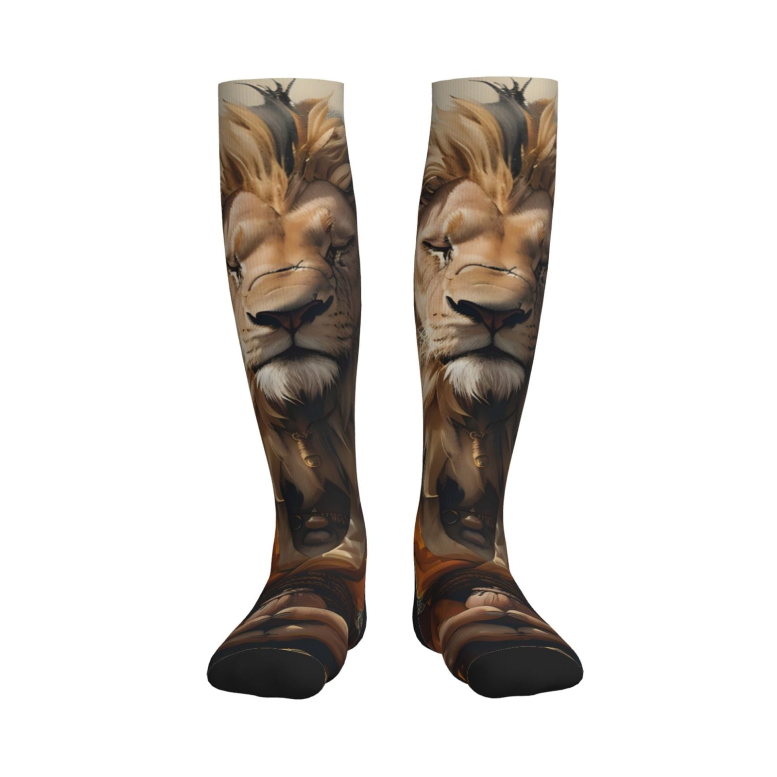 Qokaie Jungle Meditating Lion Drawing Sports Compression Socks ...