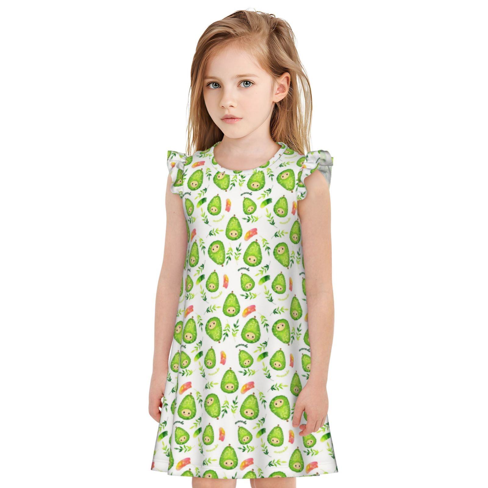 Qokaie Kawaii Avocado Print Girls Nightgowns, Nightgown Princess Pajama ...