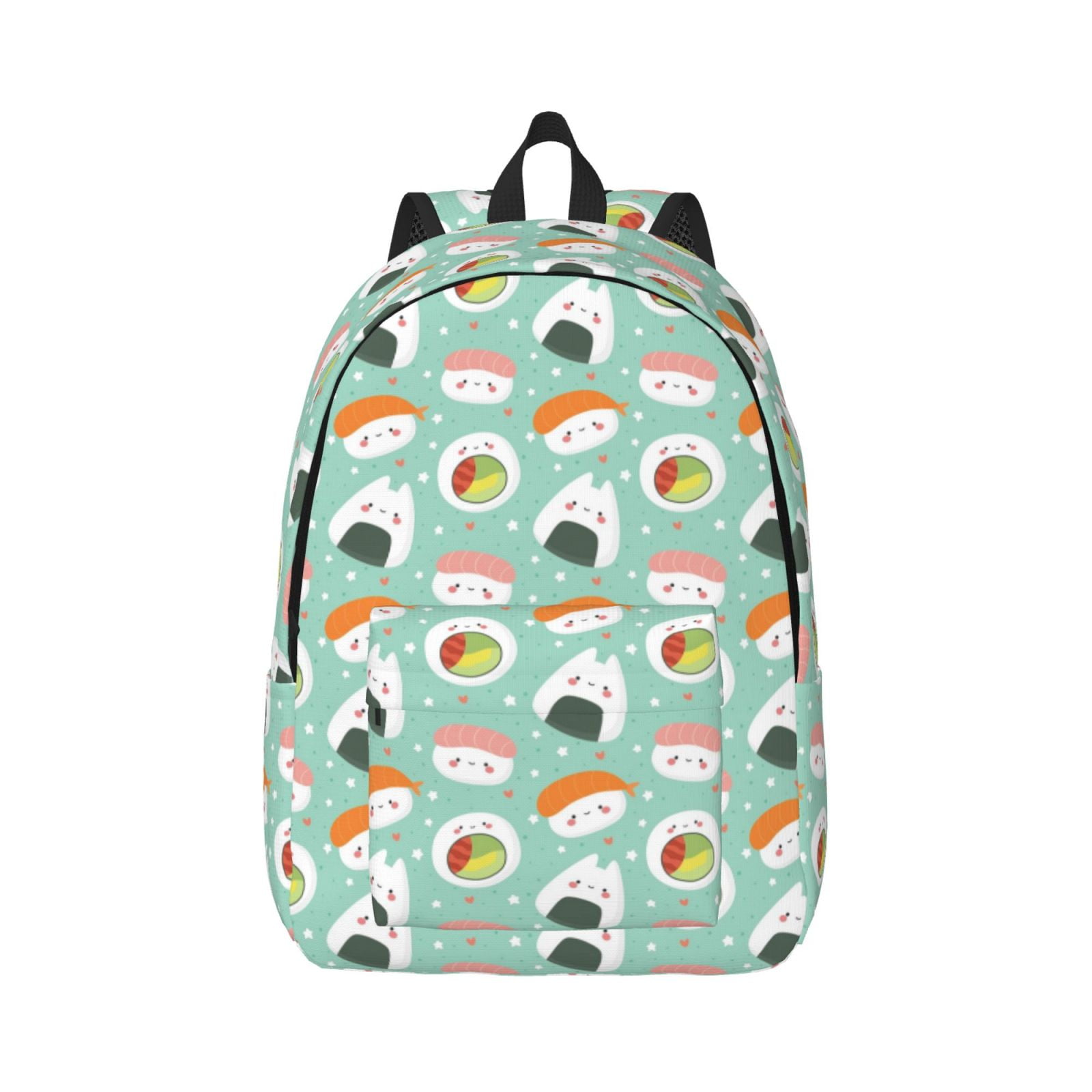 Qokaie Kawaii Sushi Pattern Canvas Backpack Travel Daypack Student ...