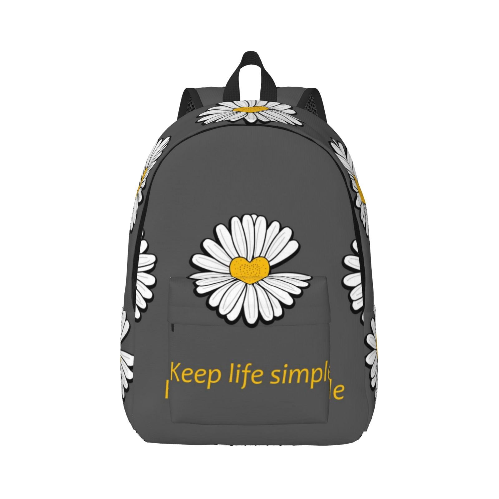 Qokaie Keep Life Simple Daisy Flower Pattern Canvas Backpack Travel ...