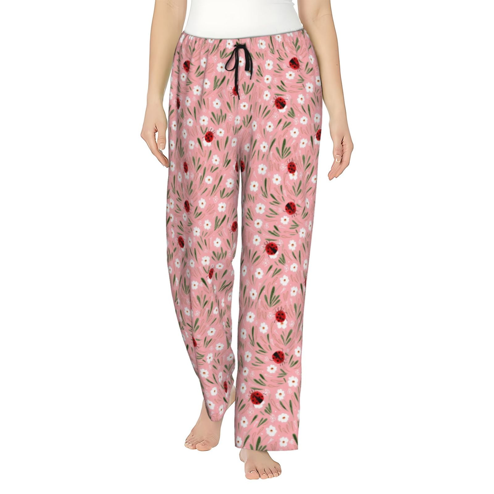 Qokaie Ladybug And Flowers Drawing Silky Soft Women Pajama Pants ...