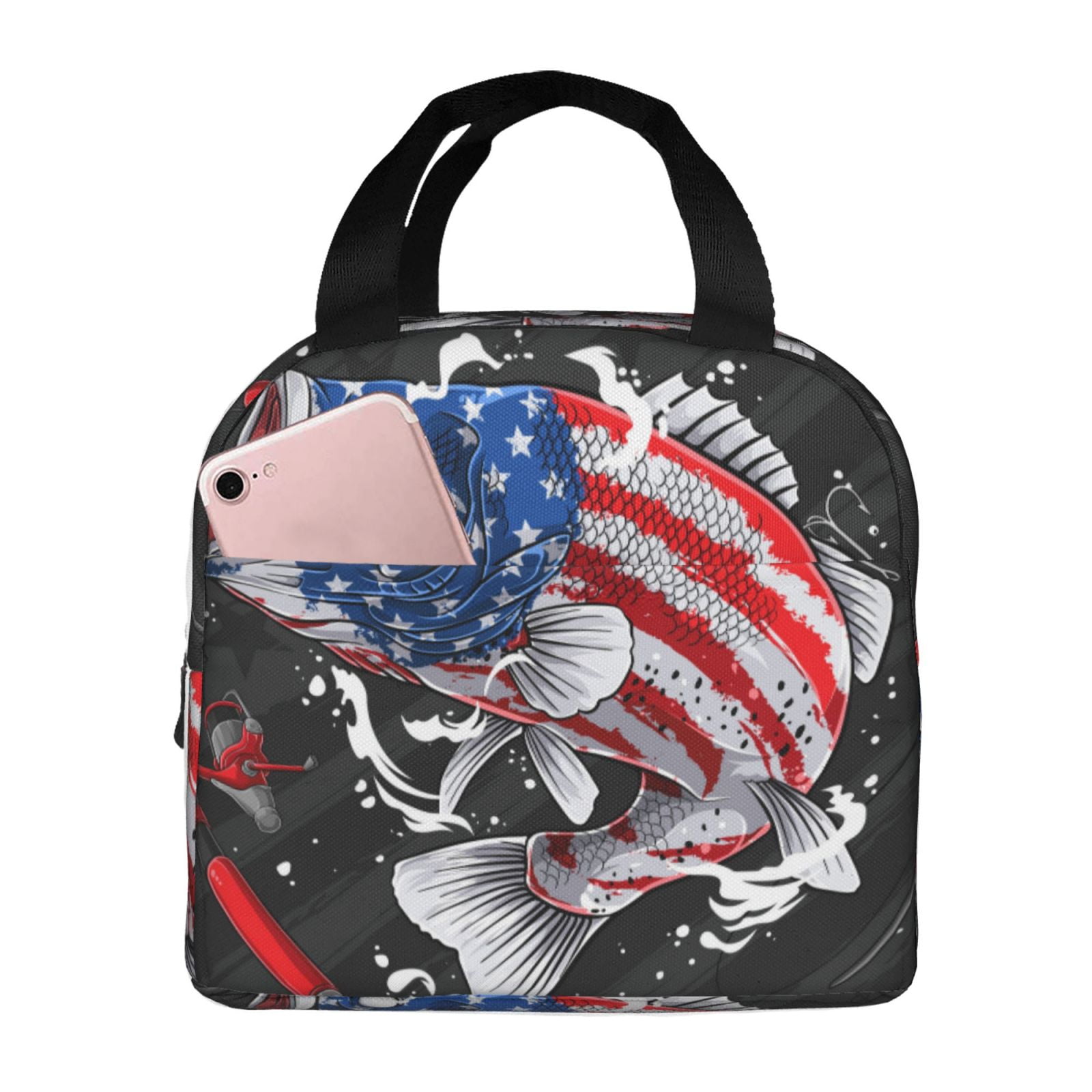 Qokaie Largemouth Bass Fish in USA Printed Large Insulated Lunch Bag ...