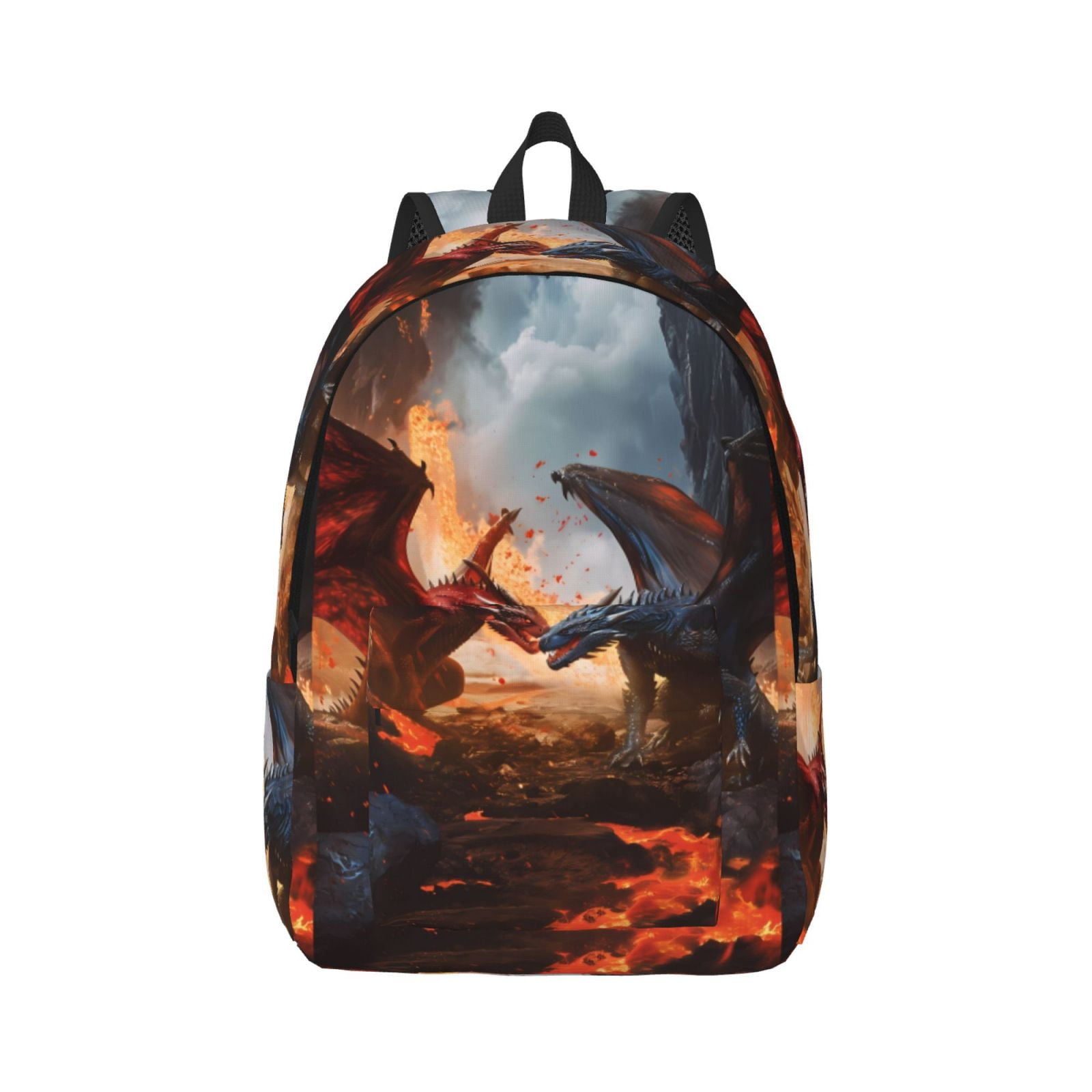 Qokaie Lava Dragon Pattern Canvas Backpack Travel Daypack Student ...
