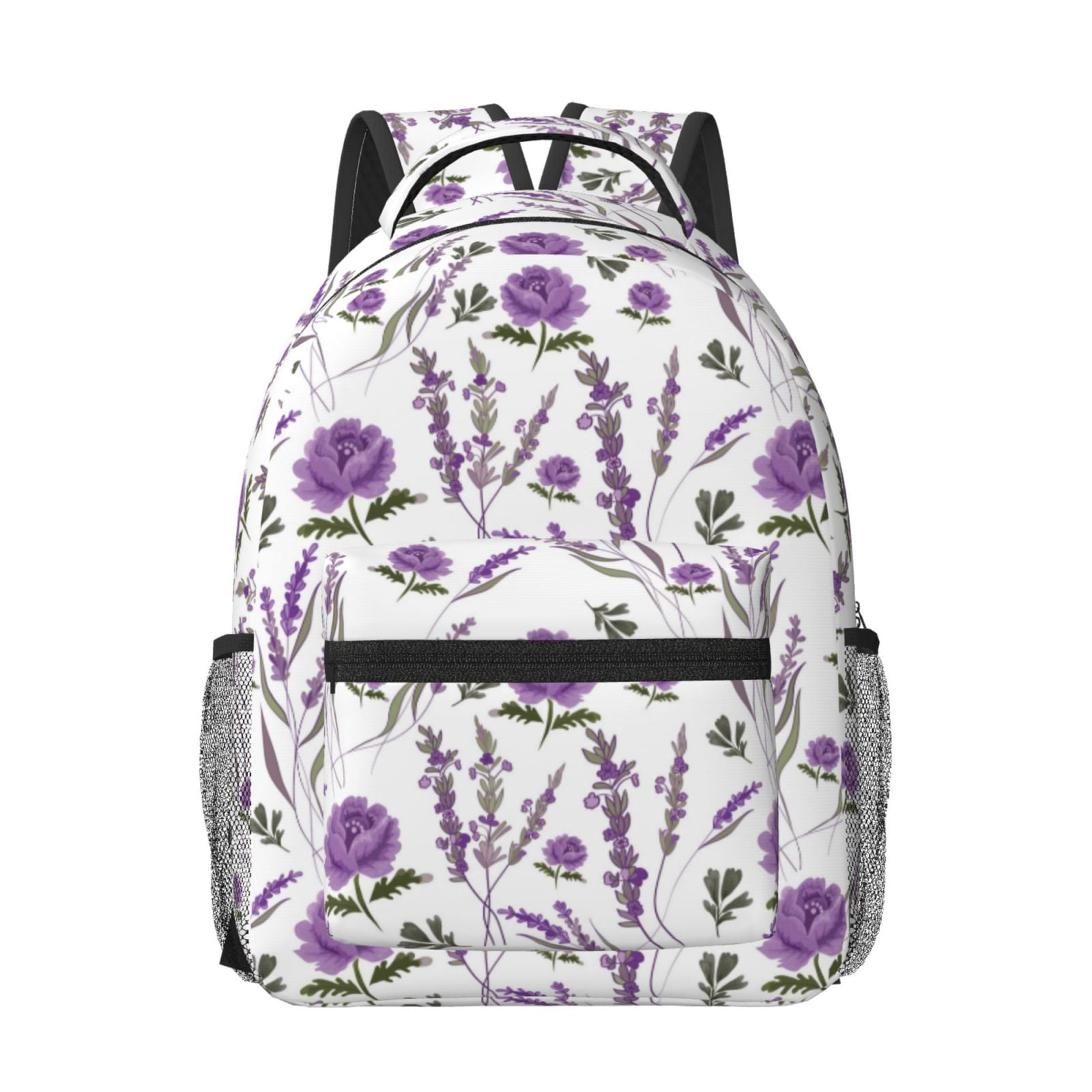 Qokaie Lavender Flowers Style School Backpack Travel Bag for Men ...