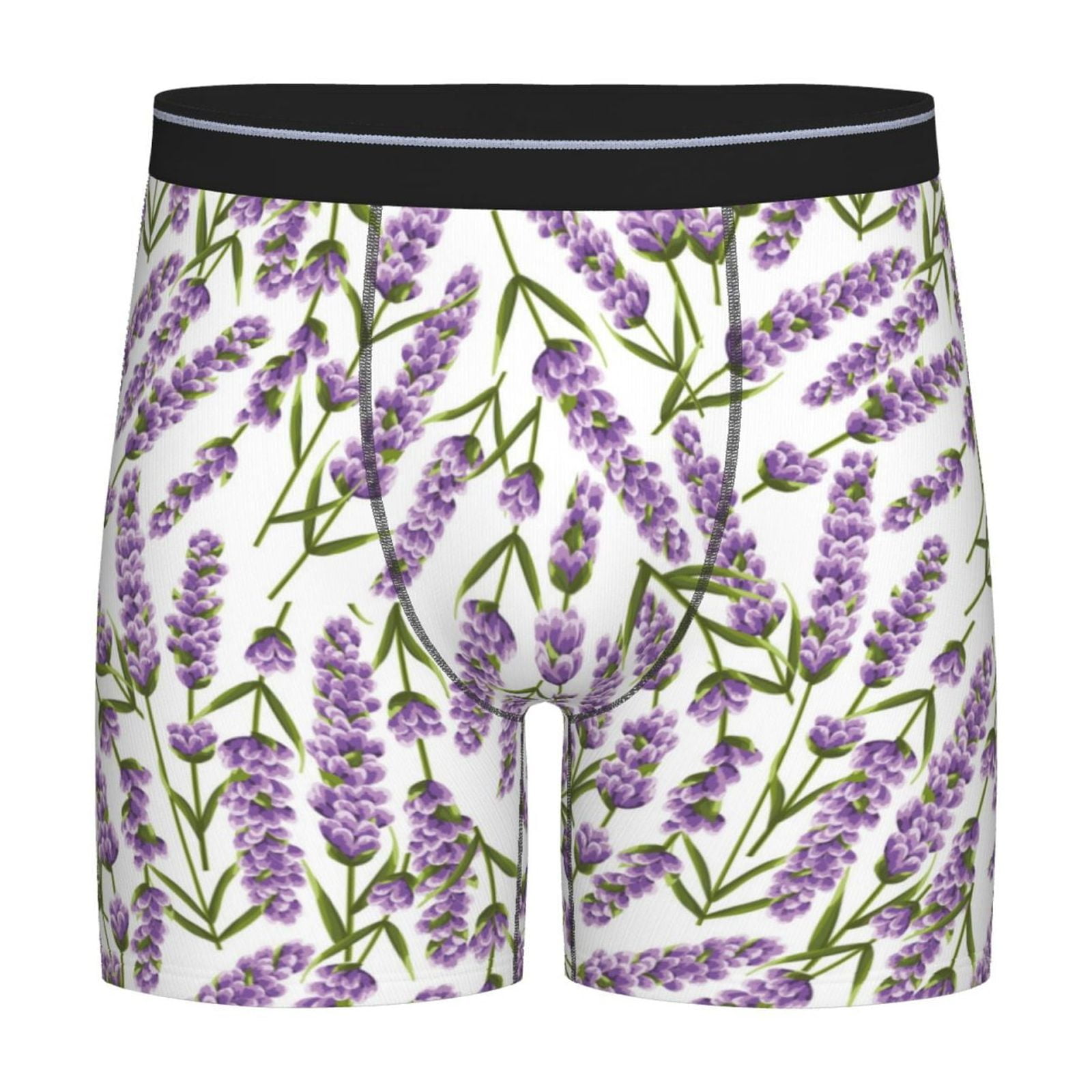 Qokaie Lavender Flowers for Men's Cotton Briefs Underwear, Long Leg ...