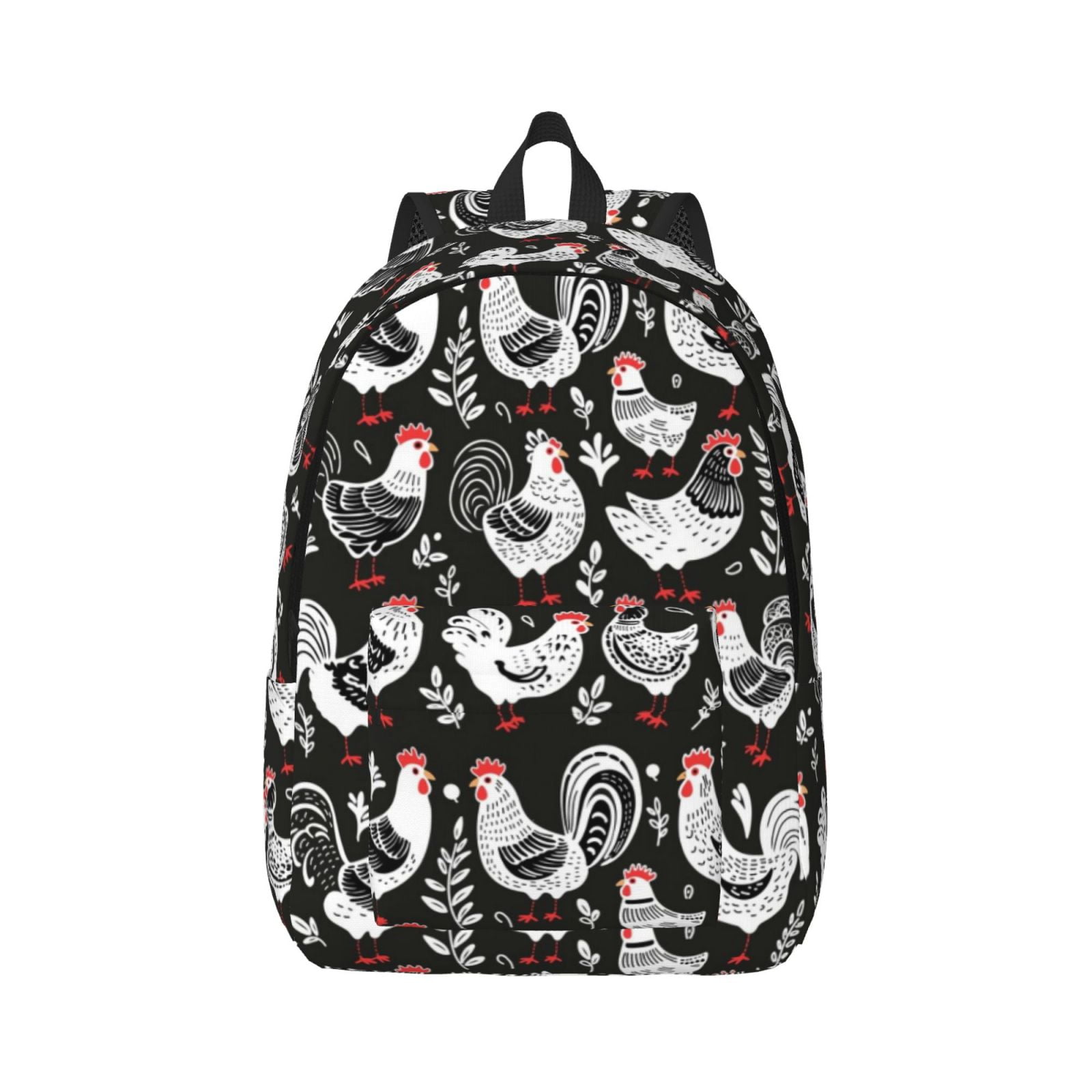 Qokaie Laying Hens And Roosters Pattern Canvas Backpack Travel Daypack ...