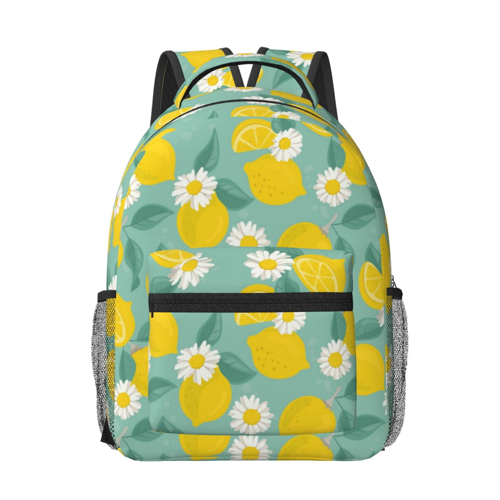 Qokaie Lemons Chamomile Flowers And Leaves Style School Backpack Travel ...