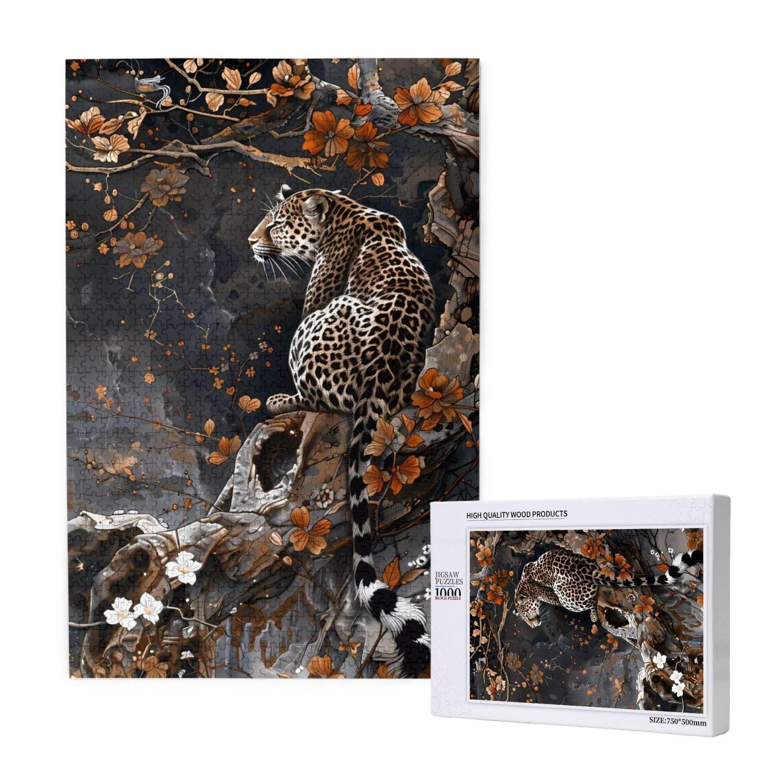Qokaie Leopard On Tree Branch Pattern Picture Puzzle,Wooden 1000 Piece ...