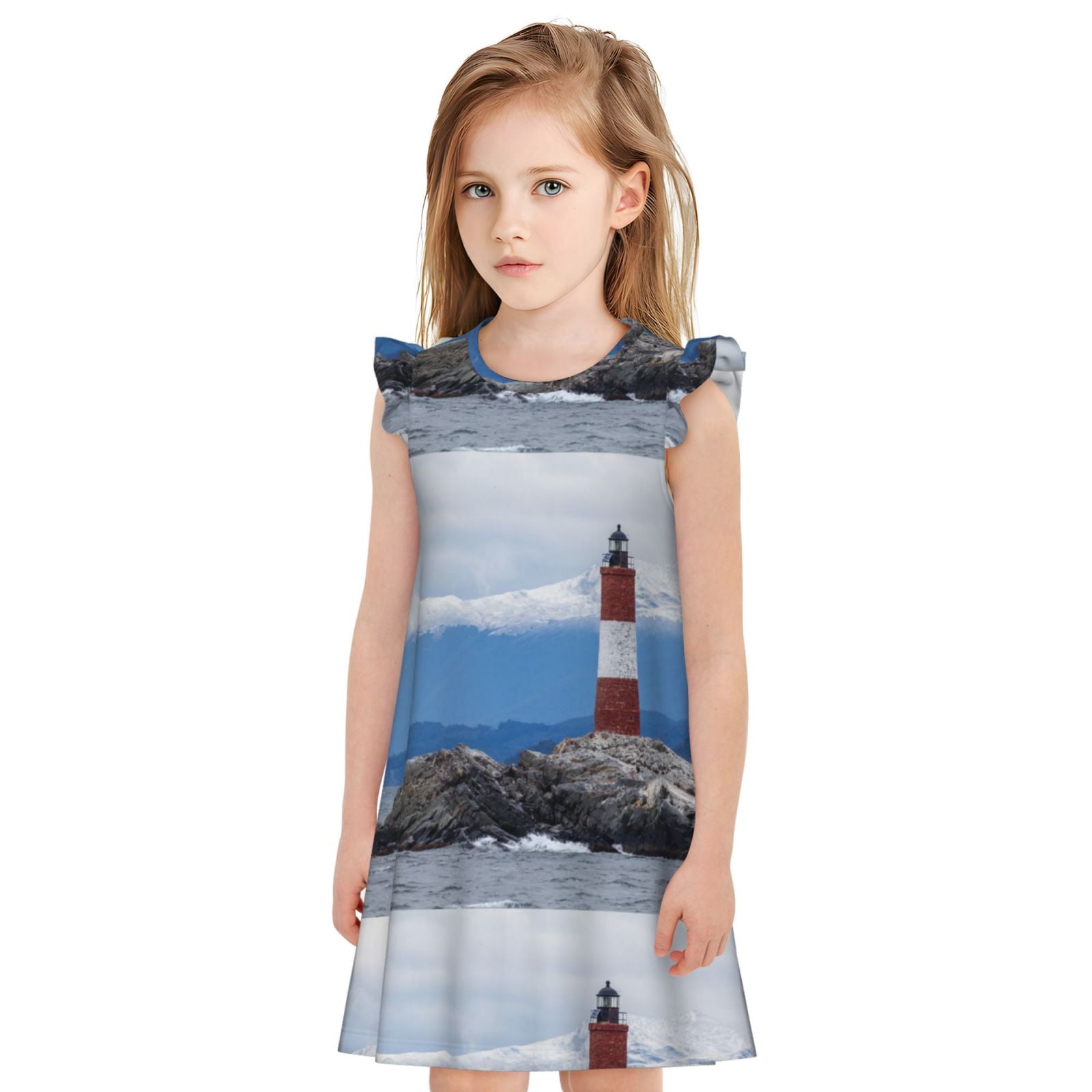 Qokaie Lighthouse On The Waters Print Girls Nightgowns, Nightgown ...