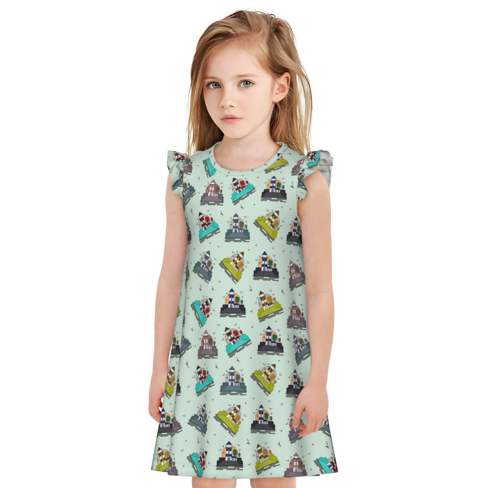 Qokaie Lighthouse Print Girls Nightgowns, Nightgown Princess Pajama ...