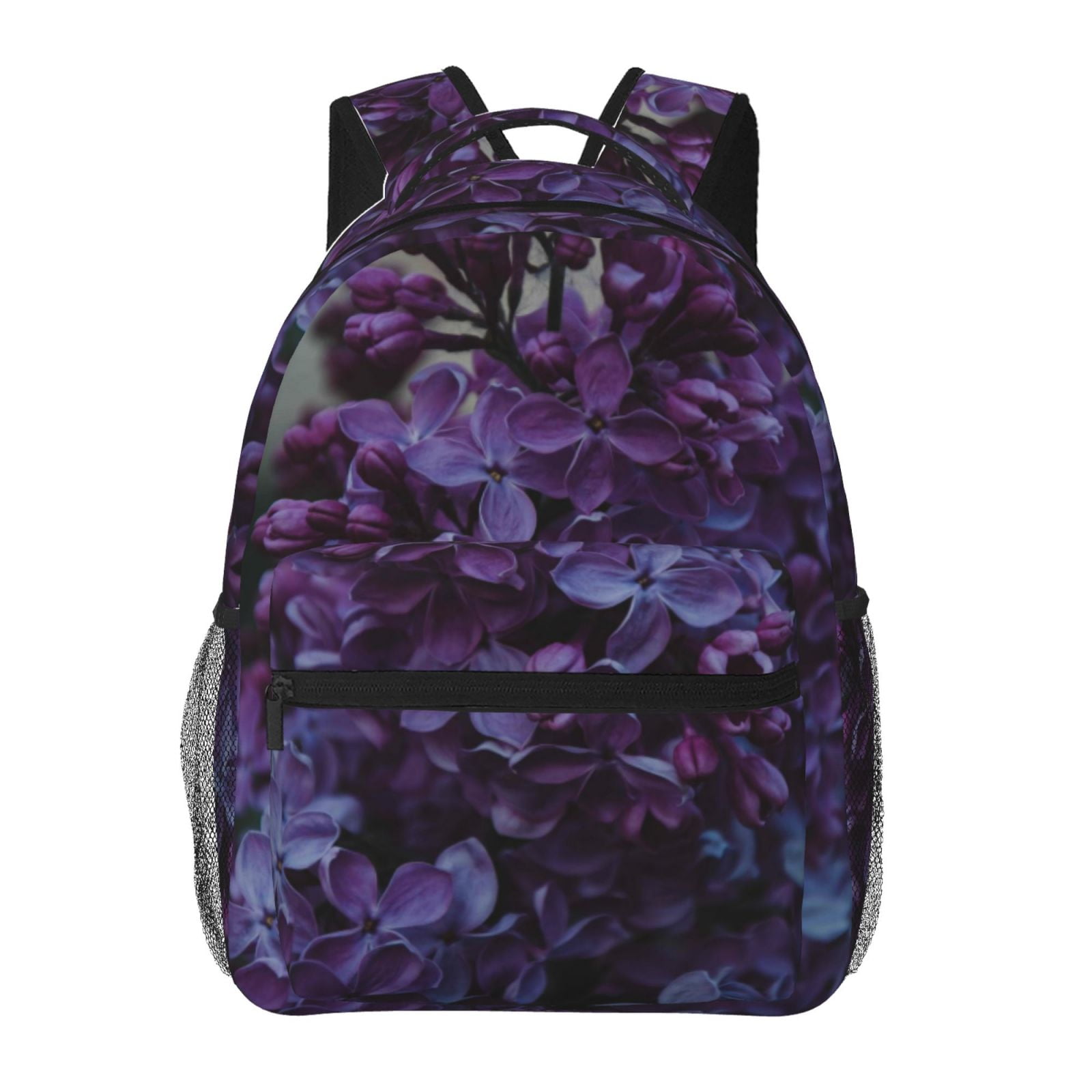 Qokaie Lilac Printed Lightweight Casual Bag, Ergonomic Straps Backpack ...