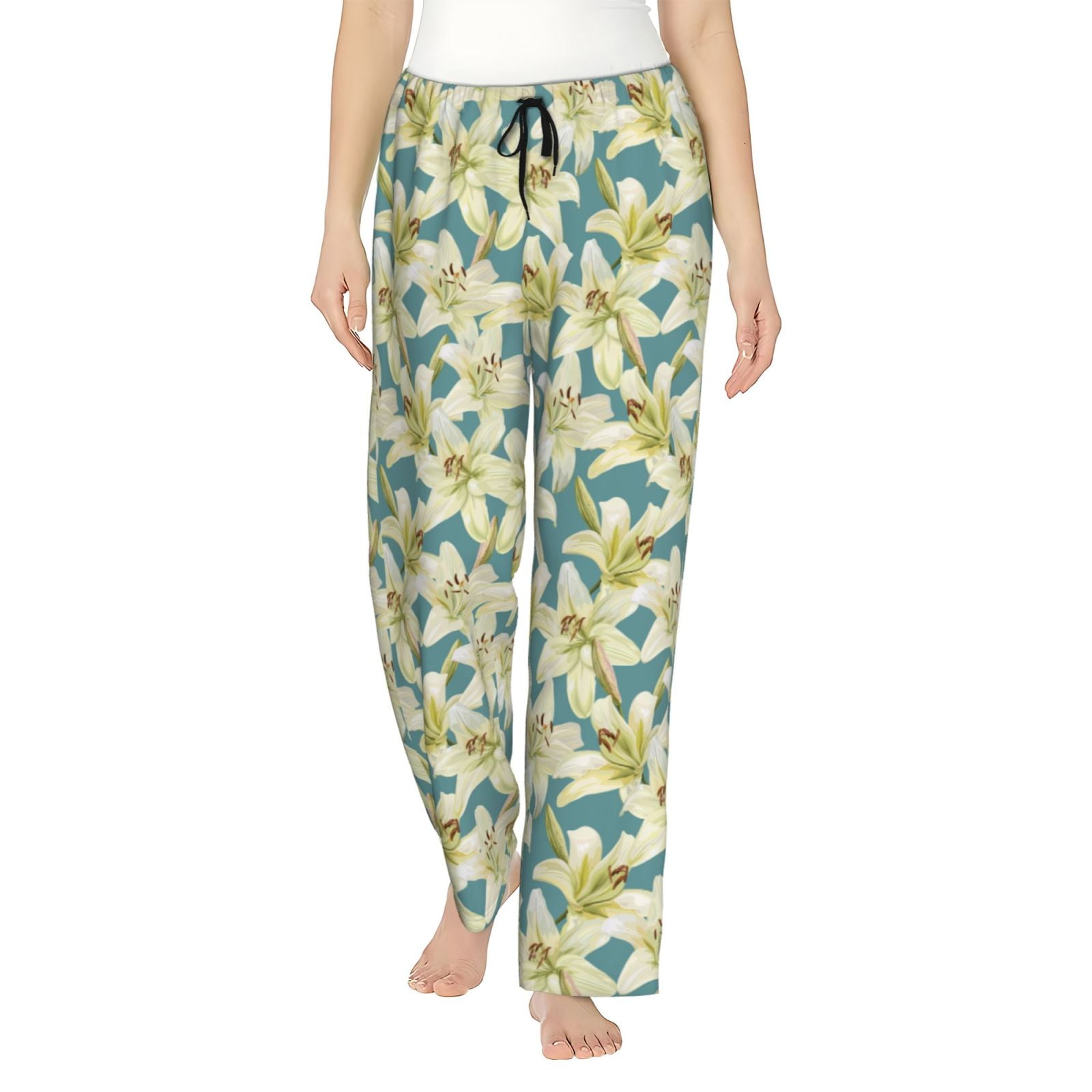 Qokaie Lilies Flowers Drawing Silky Soft Women Pajama Pants ,Breathable ...