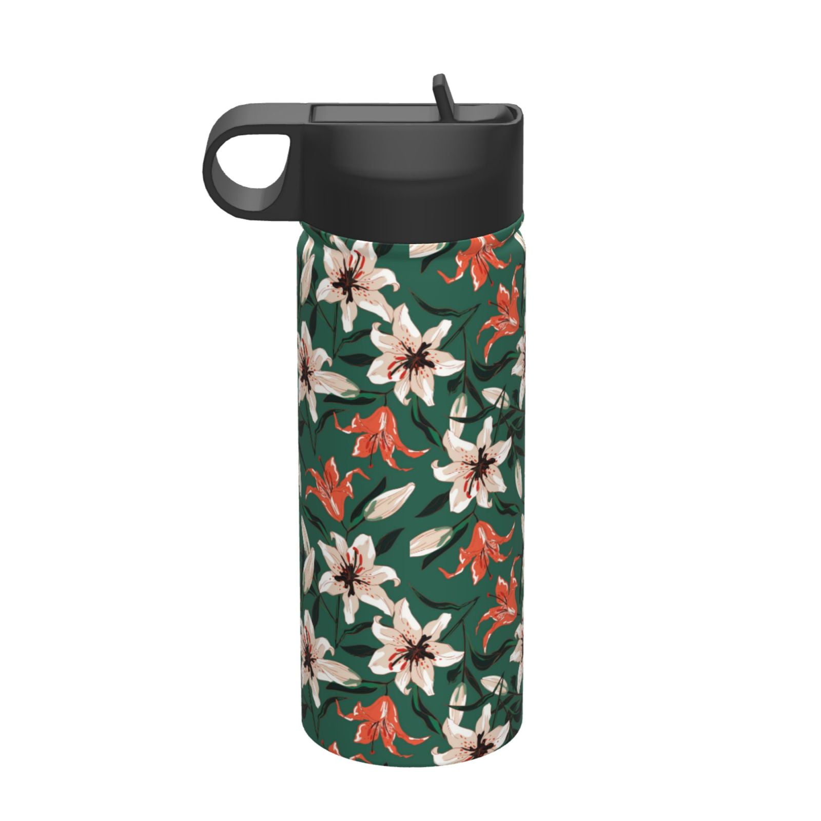 Qokaie Lilies Flowers Pattern 18oz Insulated Water Bottle, Stainless ...