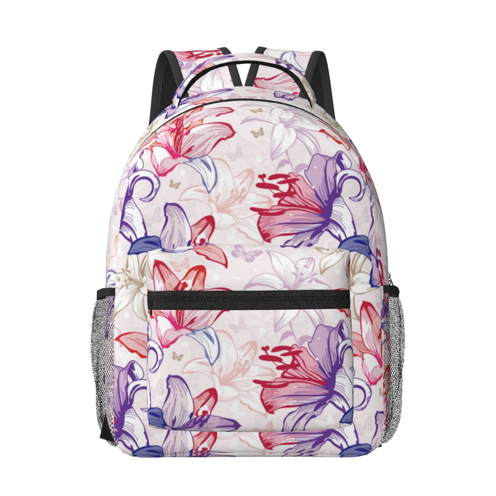 Qokaie Lilies Flowers Style School Backpack Travel Bag for Men & Women ...