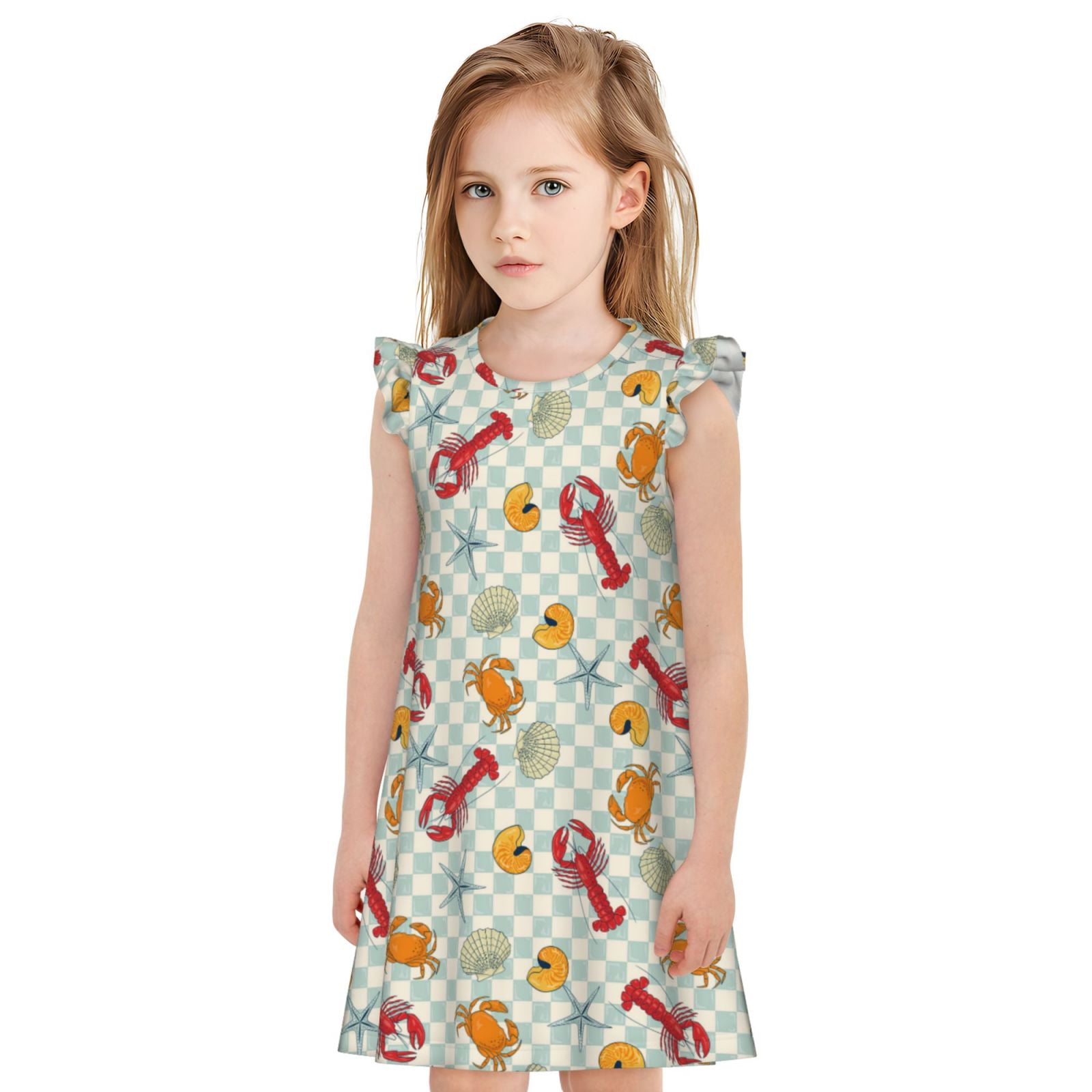 Qokaie Lobster Sea Shell Print Girls Nightgowns, Nightgown Princess ...