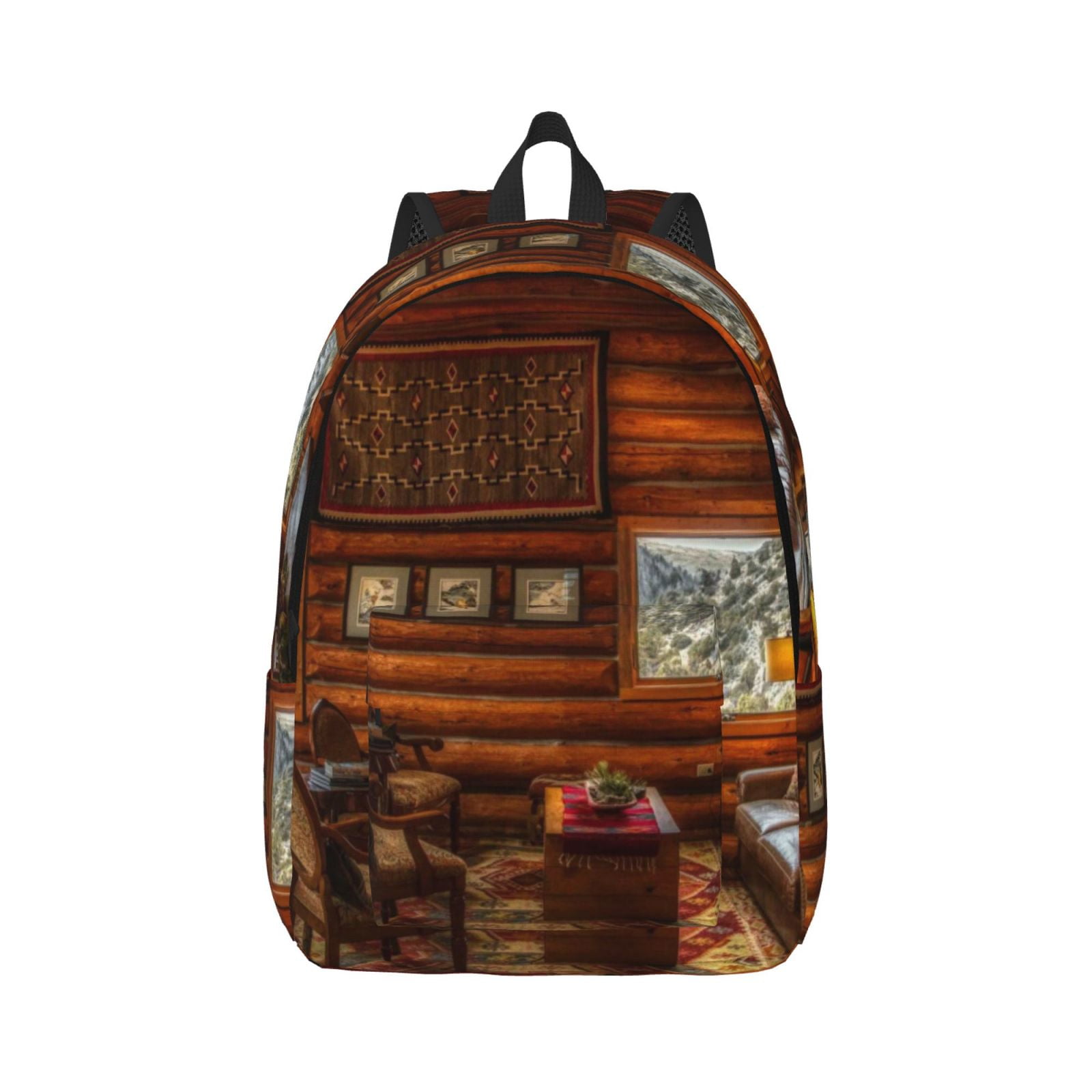 Qokaie Log Cabin Inside Pattern Canvas Backpack Travel Daypack Student ...