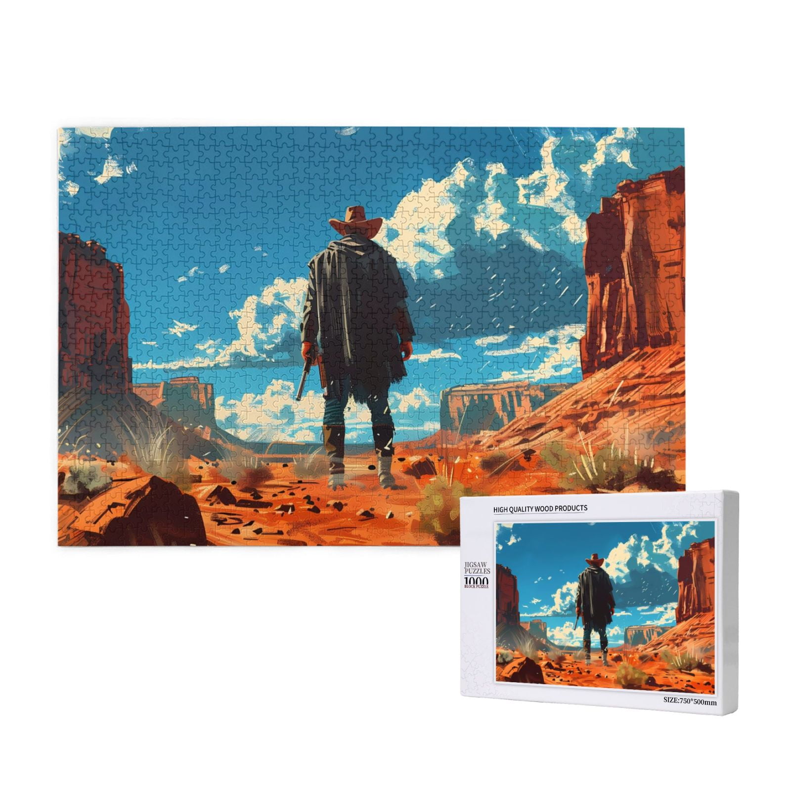 Qokaie Lone Cowboy Desert Scene Pattern Picture Puzzle,Wooden 1000 ...