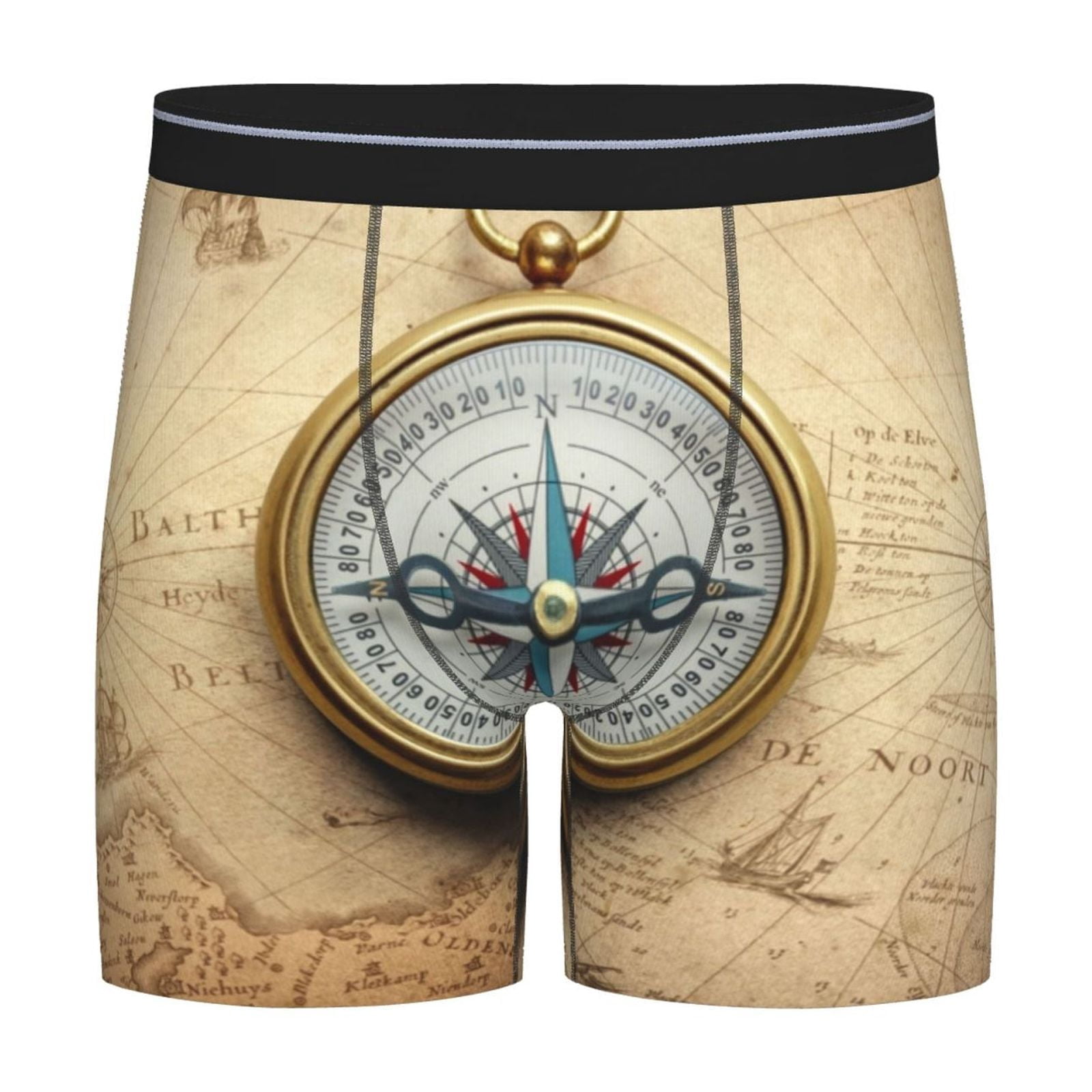Qokaie Magnetic Old Compass On World Map for Men's Cotton Briefs ...