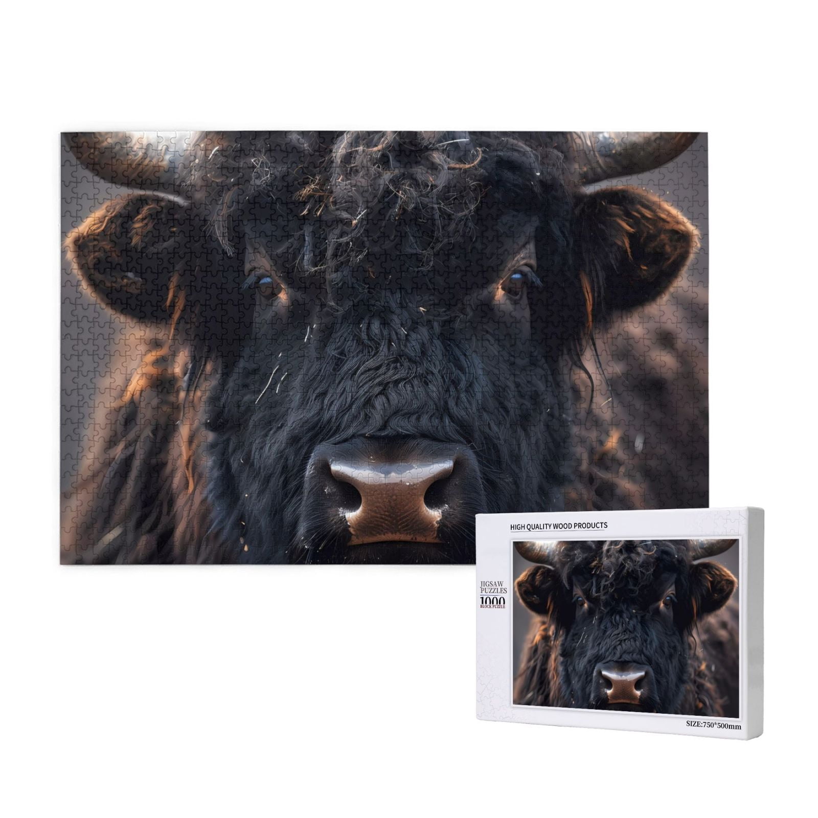Qokaie Majestic Black Yak Pattern Picture Puzzle,Wooden 1000 Piece ...