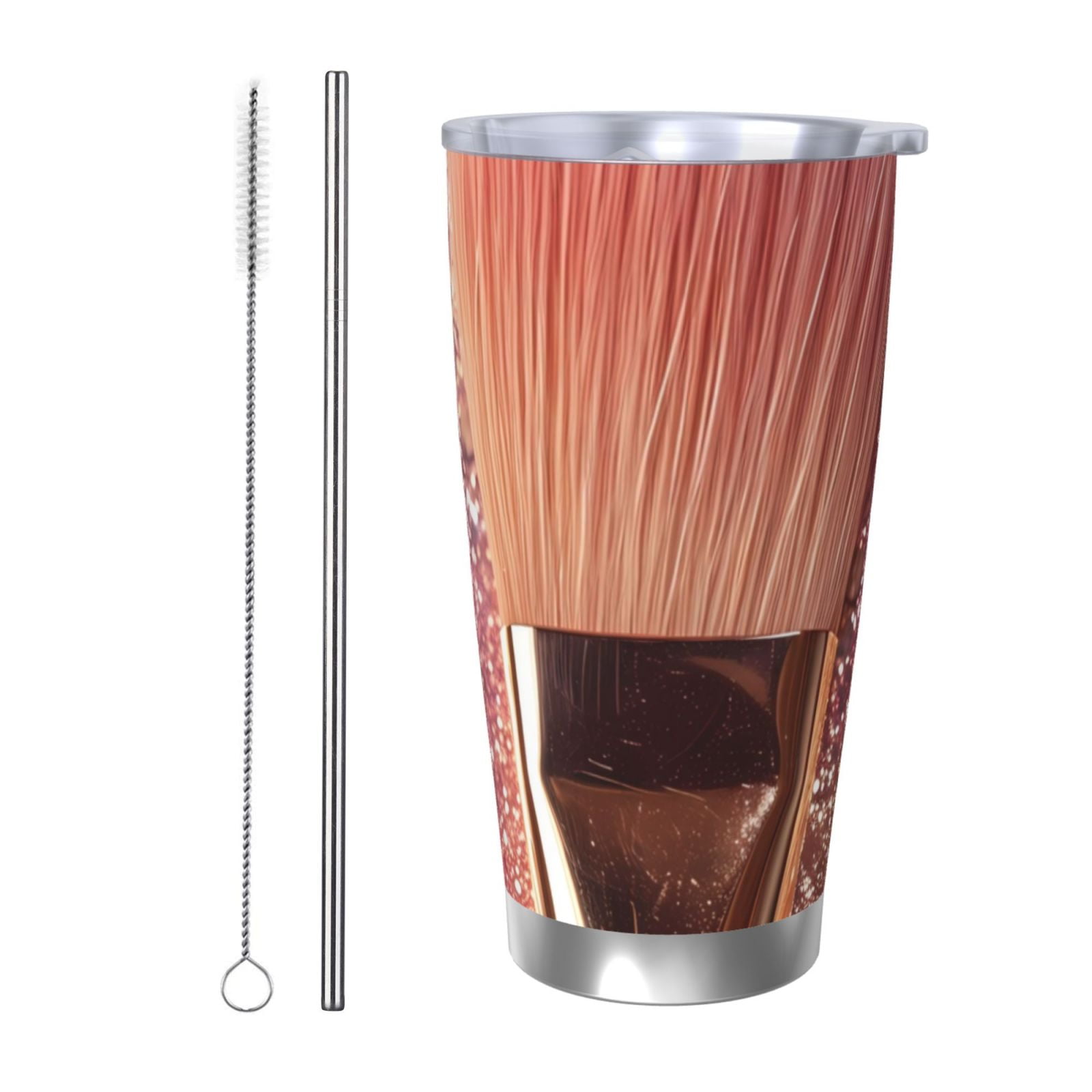 Qokaie Makeup Brush on Pink Glitter Pattern 20 Oz Coffee Car Insulated ...