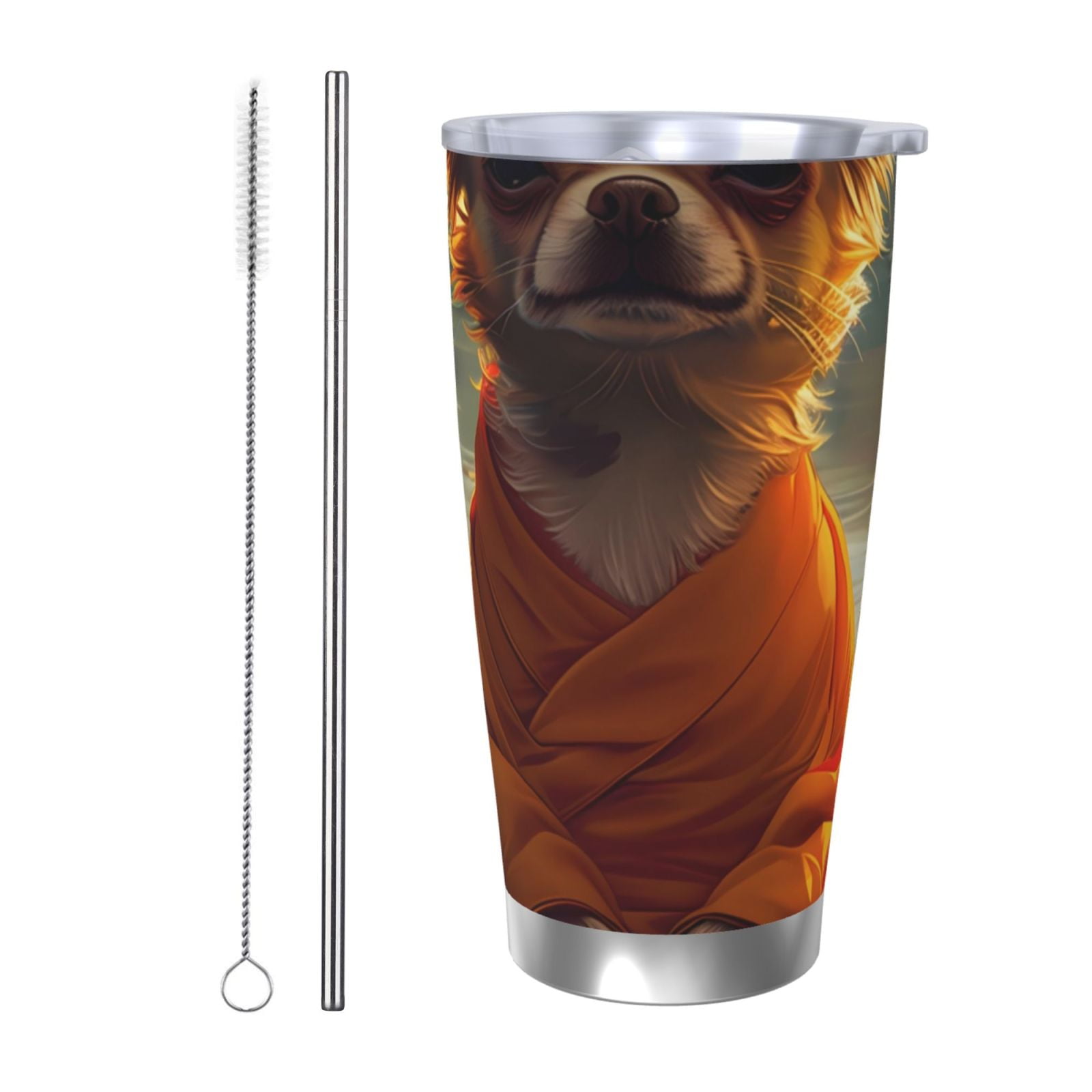 Qokaie Maple Leaf Meditating Chihuahua Pattern 20 Oz Coffee Car ...