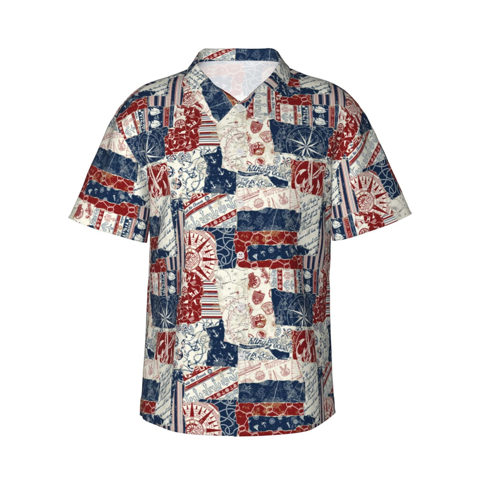 Qokaie Marine Sailing Print Men’s Hawaiian Shirt – Tropical Short ...