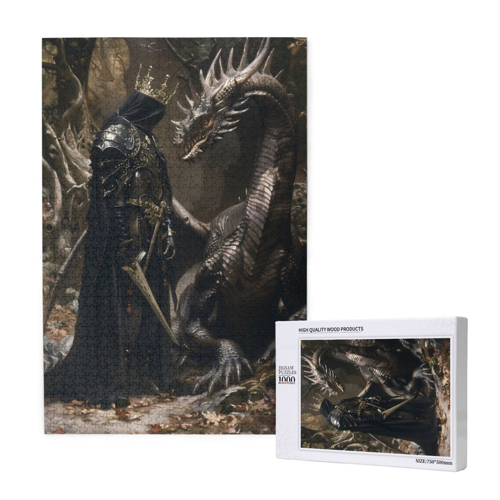 Qokaie Medieval Knight And Dragon Pattern Picture Puzzle,Wooden 1000 ...