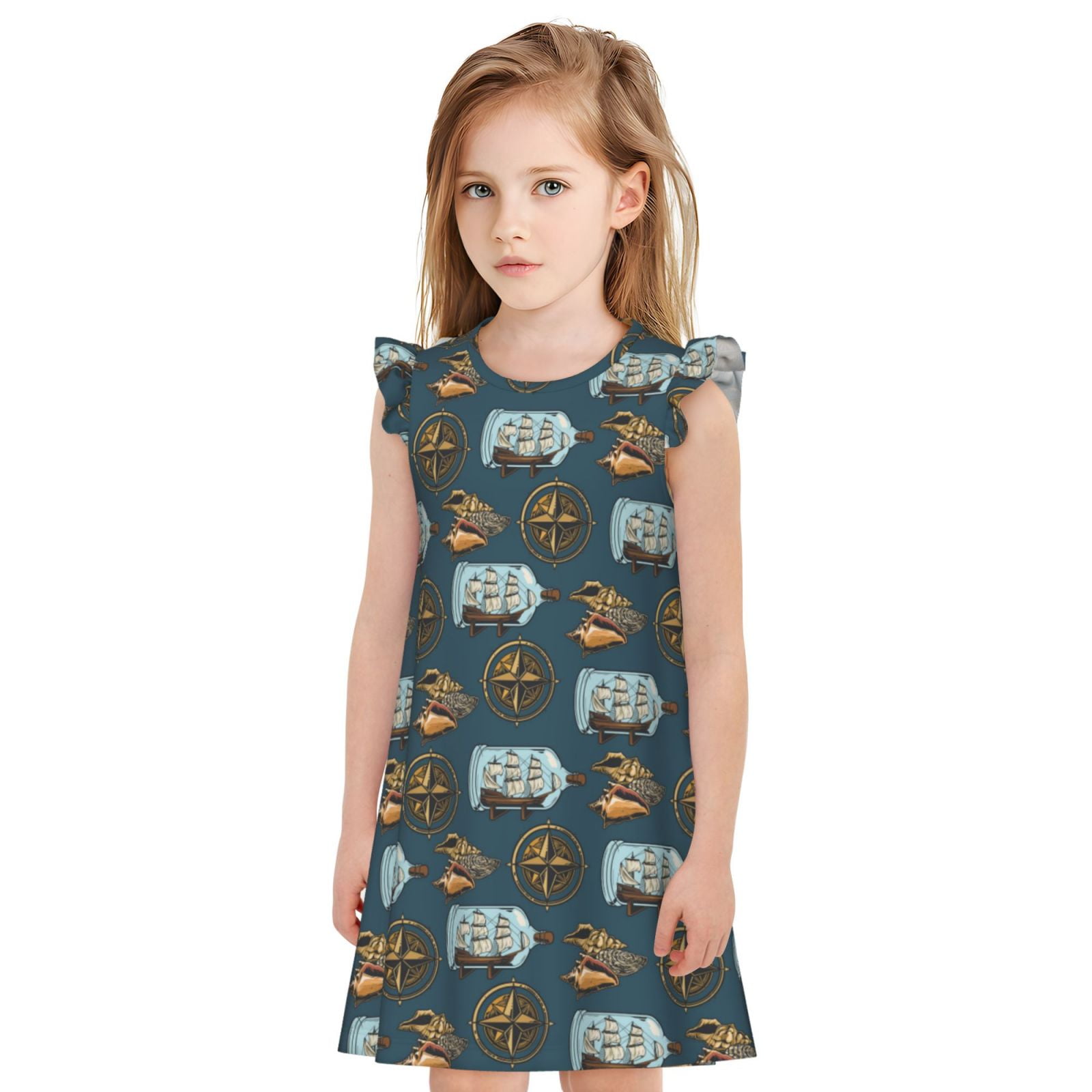 Qokaie Miniature Ship In Bottle Print Girls Nightgowns, Nightgown ...