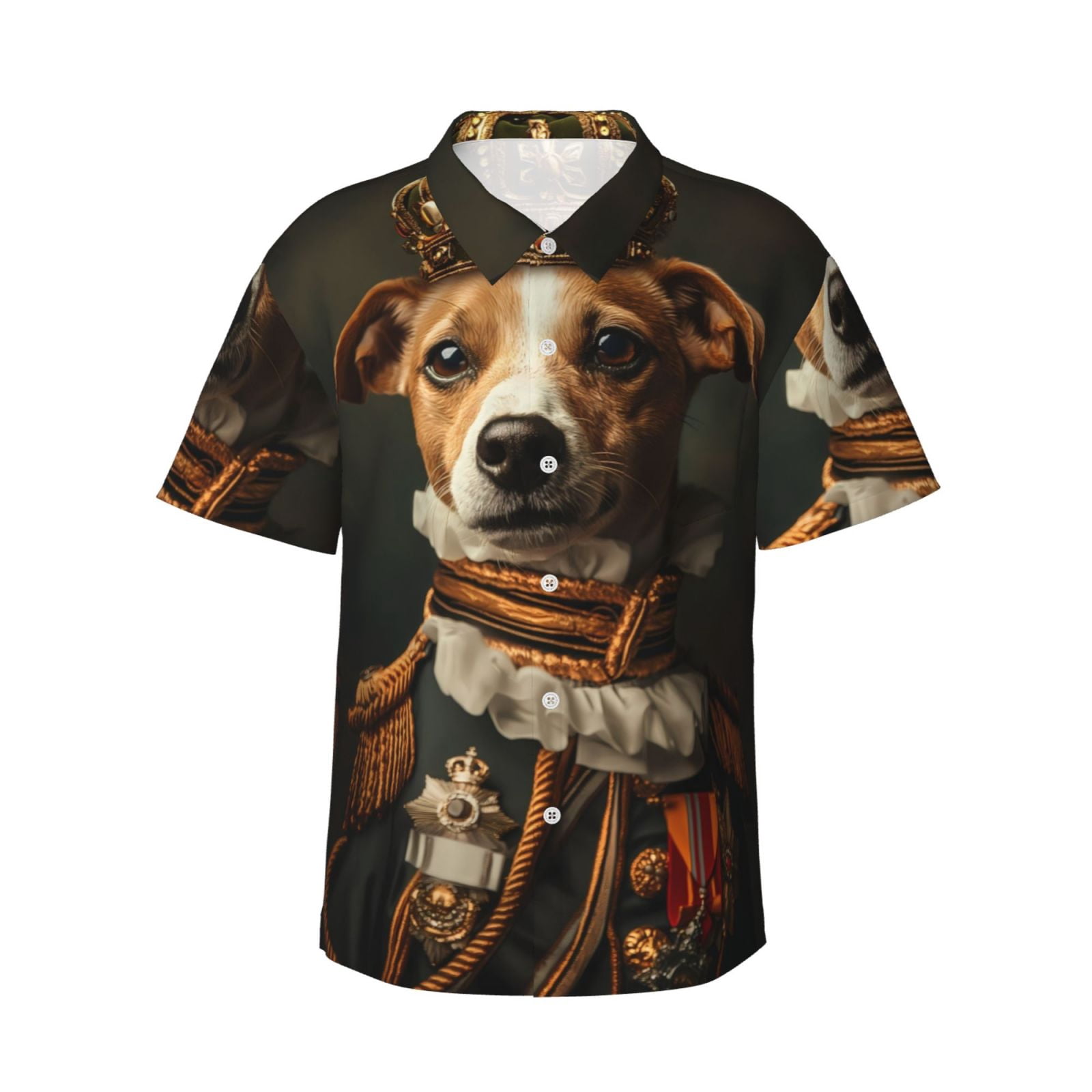 Qokaie Modern Cute Dog Print Men’s Hawaiian Shirt – Tropical Short ...