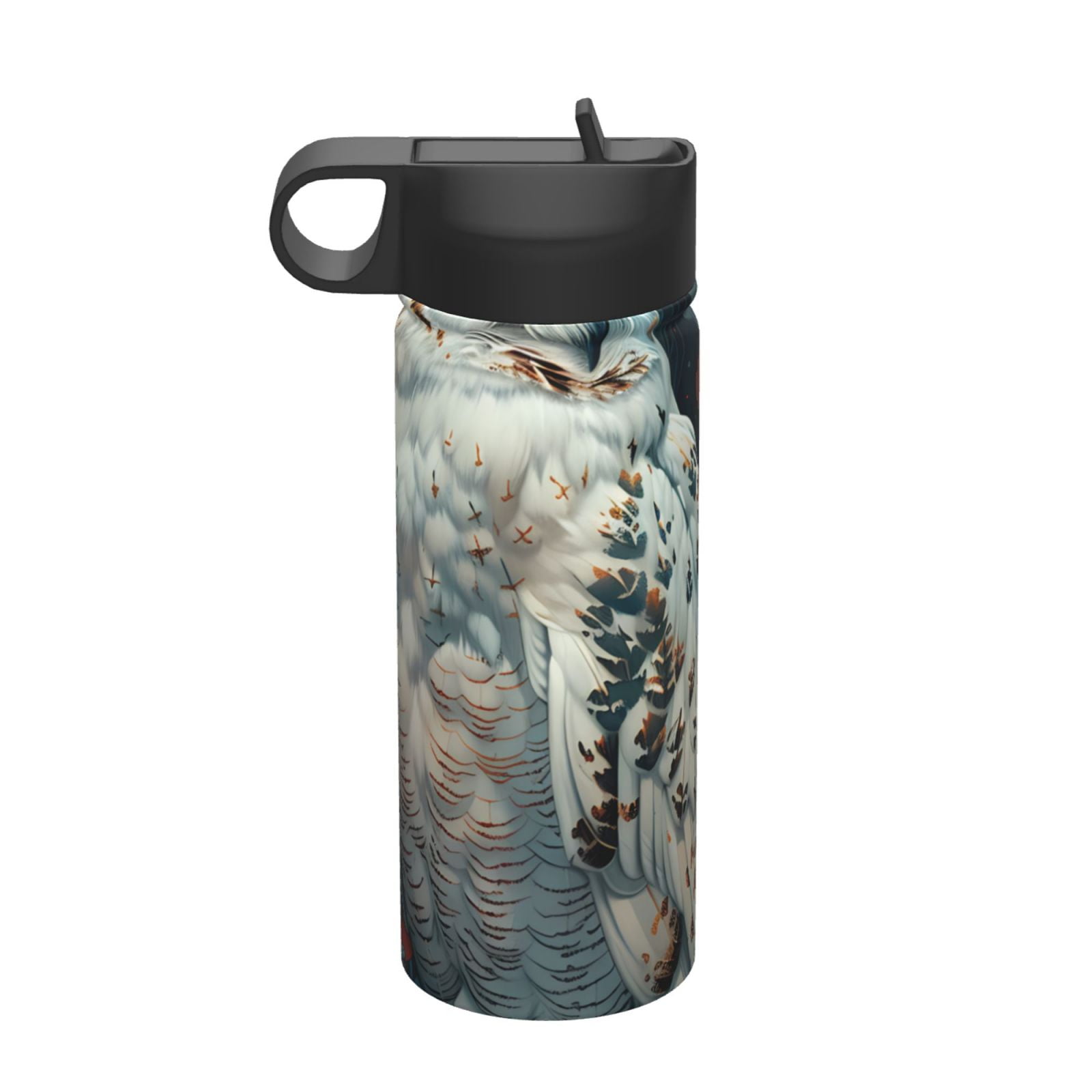 Qokaie Moon Flower White Owl Pattern 18oz Insulated Water Bottle ...