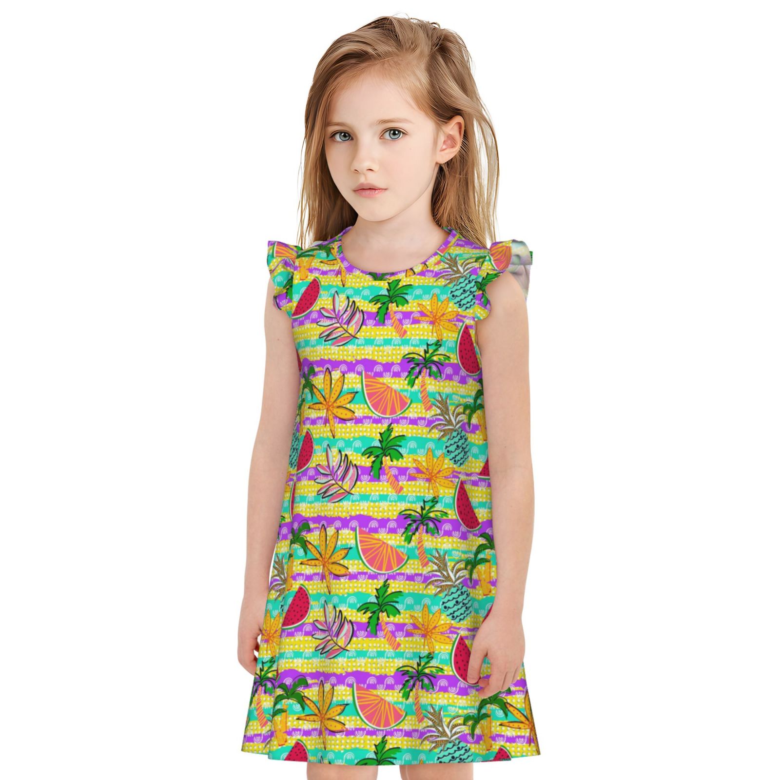 Qokaie Multicolored Tropical Print Girls Nightgowns, Nightgown Princess ...