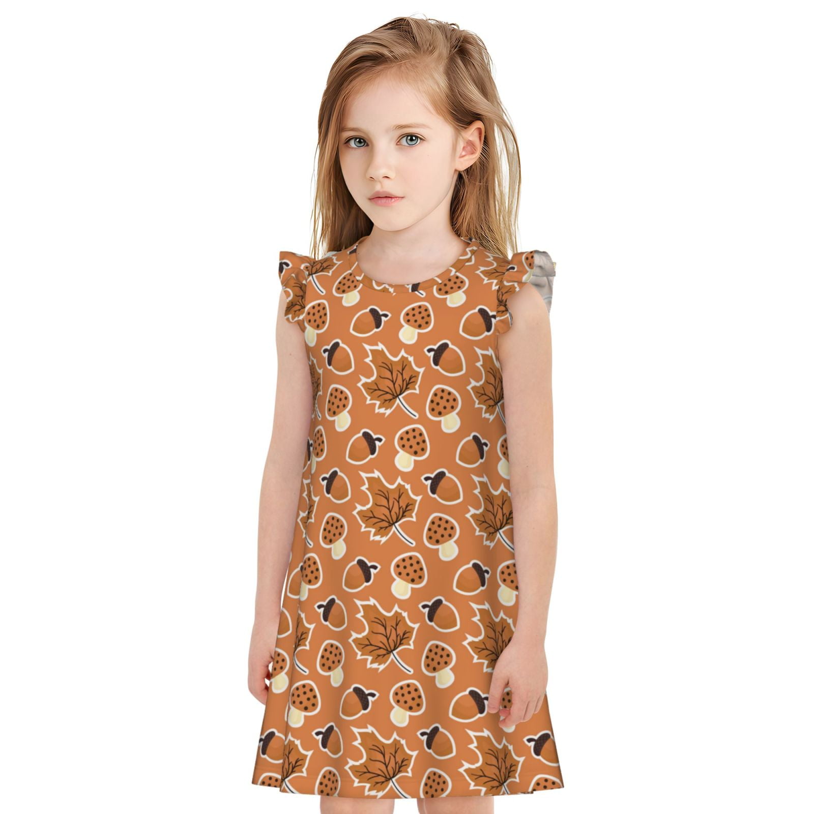 Qokaie Mushroom maple nuts Print Girls Nightgowns, Nightgown Princess Pajama Dresses for Girls ...