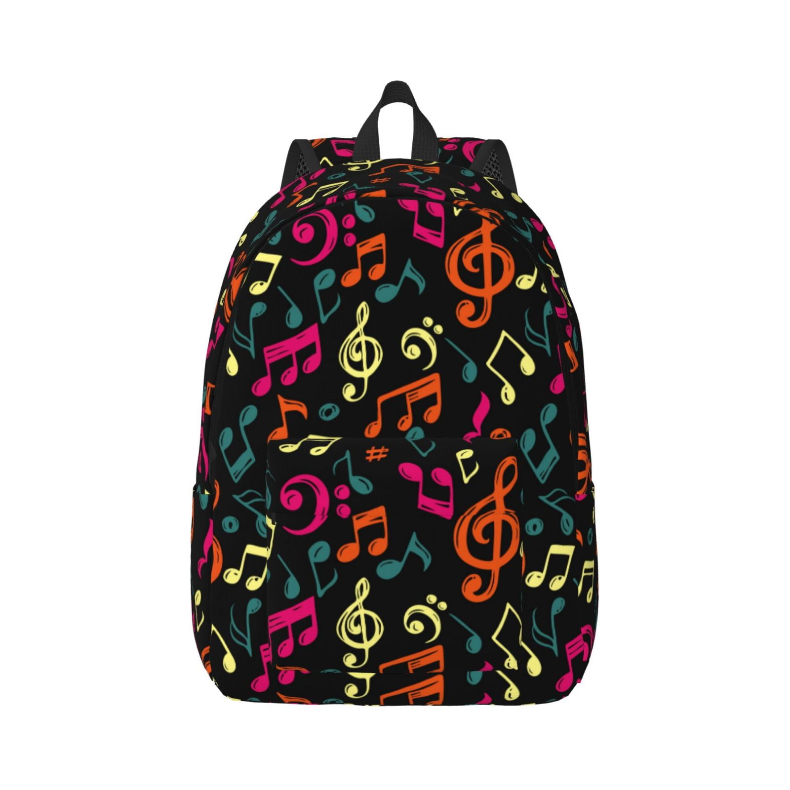 Qokaie Music Notes Pattern Canvas Backpack Travel Daypack Student ...
