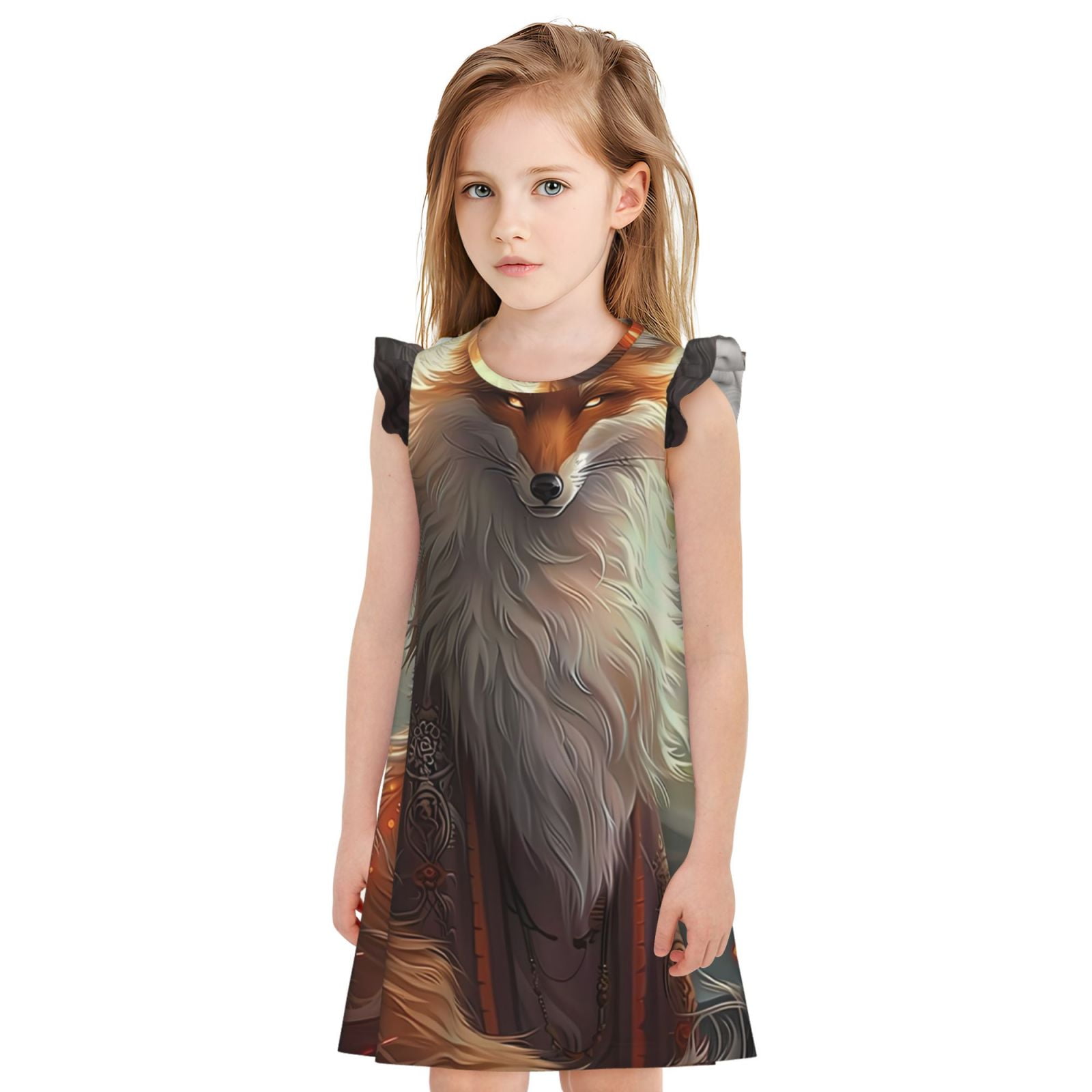 Qokaie Mystic Fox With Halo Print Girls Nightgowns, Nightgown Princess ...