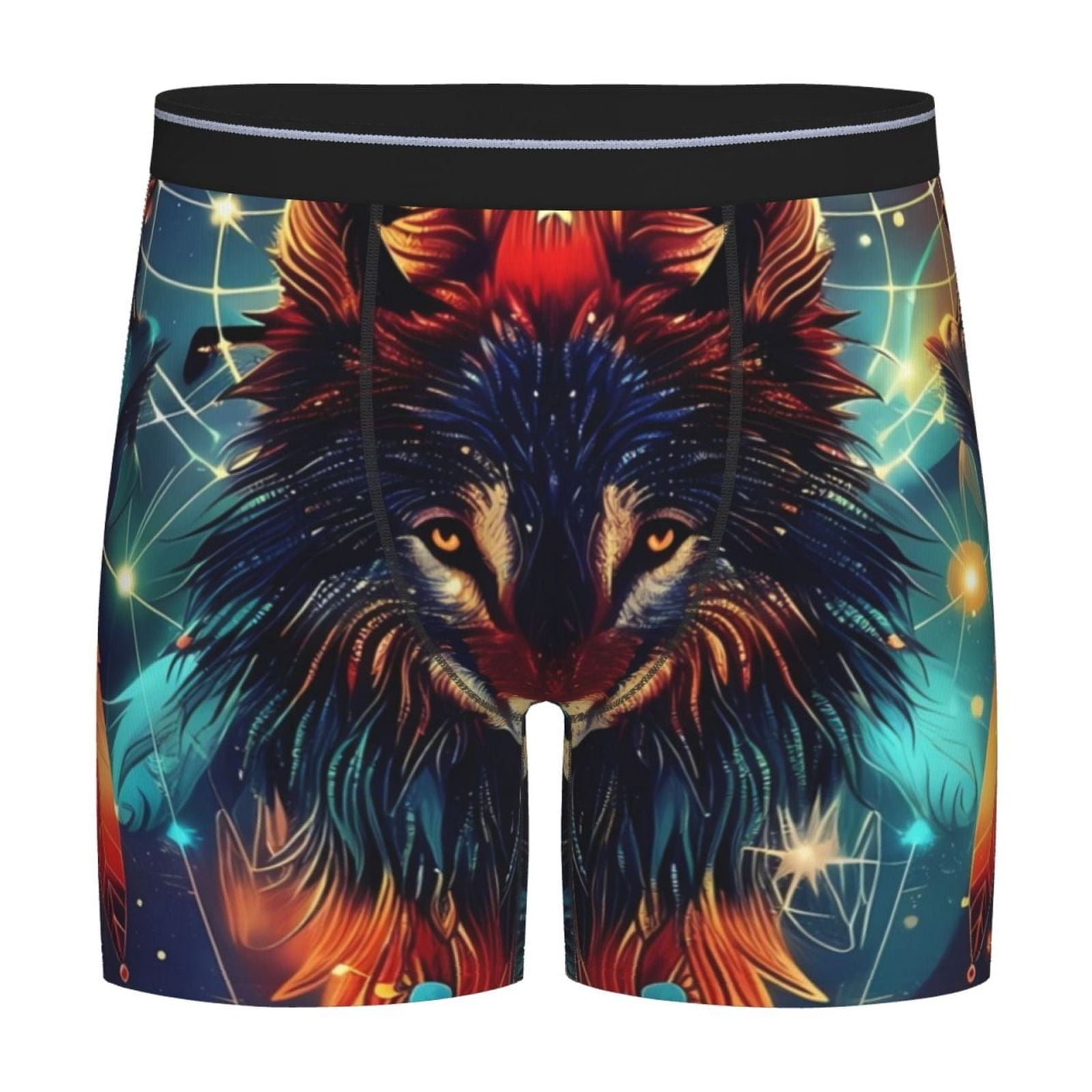 Qokaie Mystic Wolf Dreamcatcher for Men's Cotton Briefs Underwear, Long ...