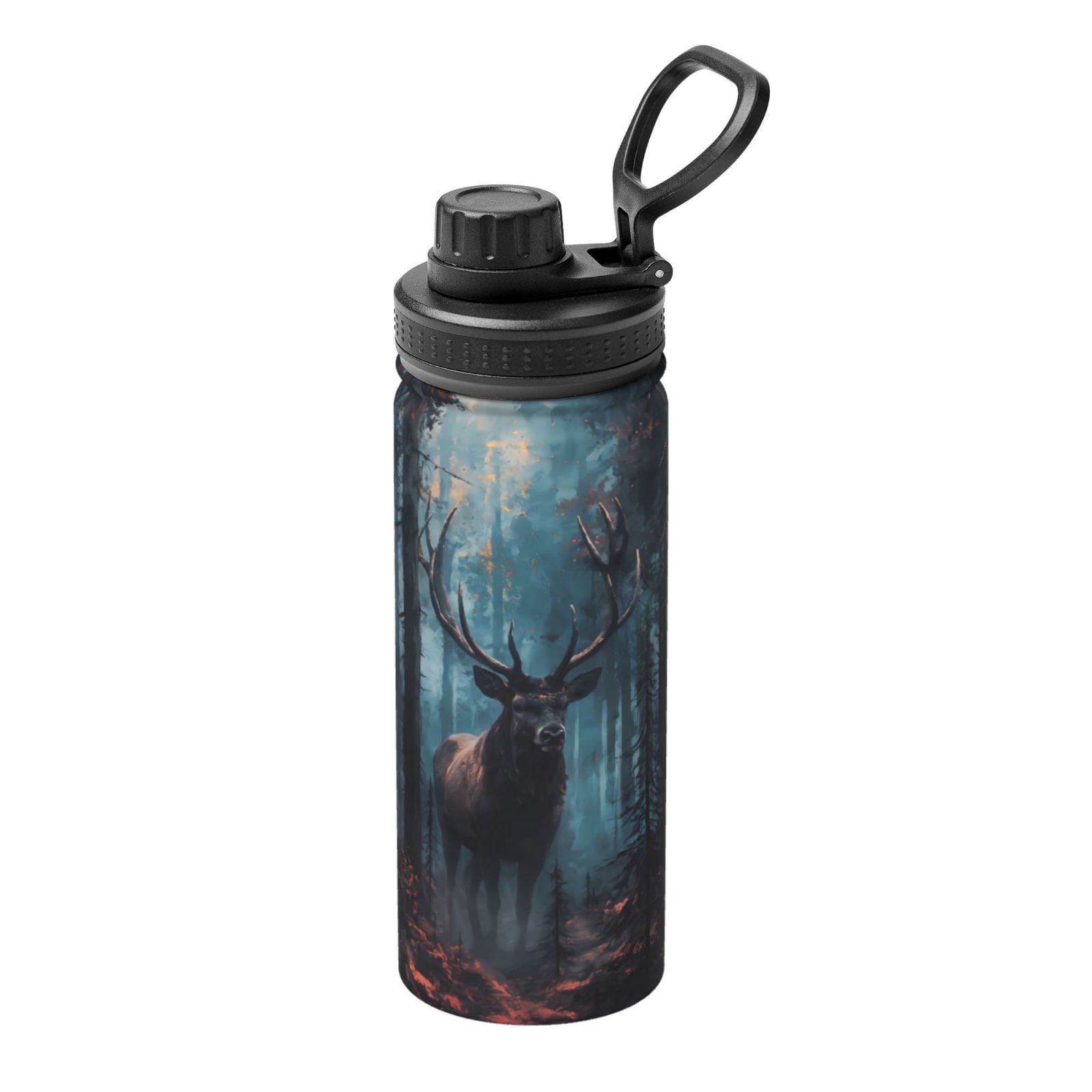 Qokaie Mystical Forest Elk Pattern 18oz Insulated Water Bottle ...