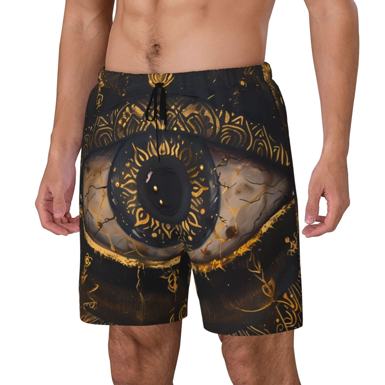 Qokaie Mystical Golden Eye Print Mens Swim Trunks with Compression ...