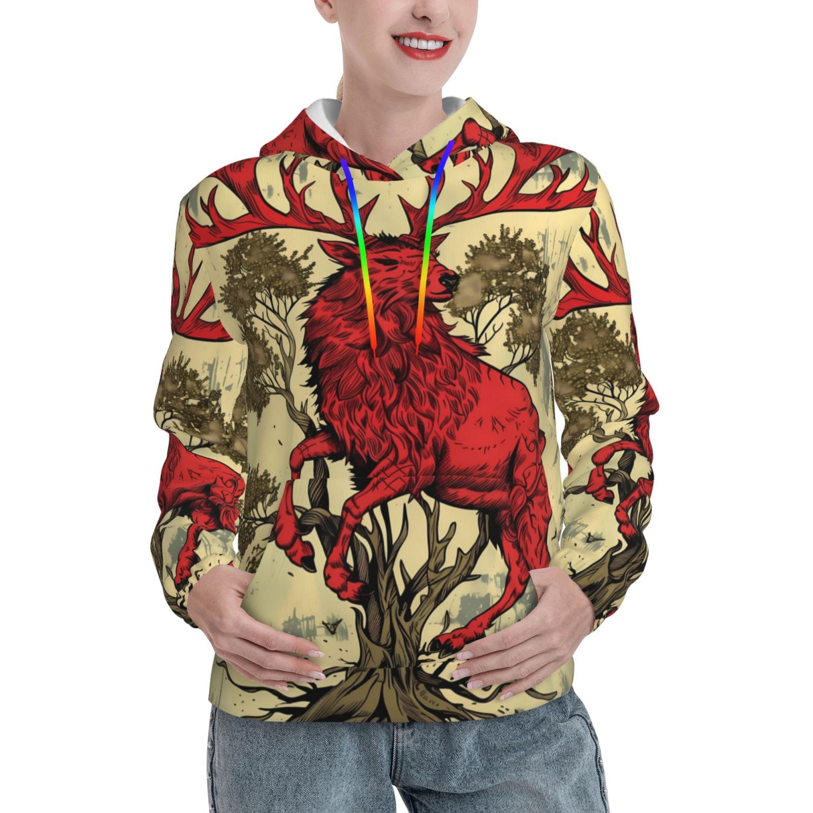 Haiem Mythical Red Stag Illustration for Men's Fashion Hoodies ...